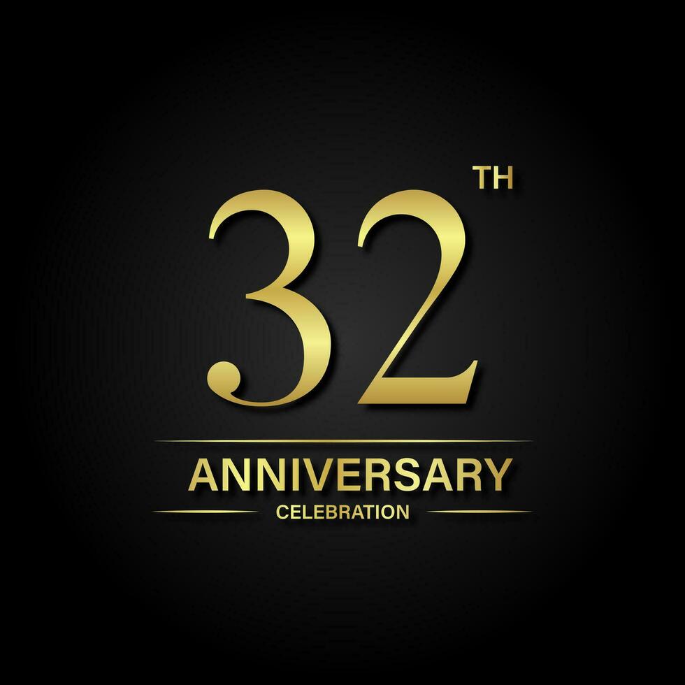 32th anniversary celebration with gold color and black background. Vector design for ...