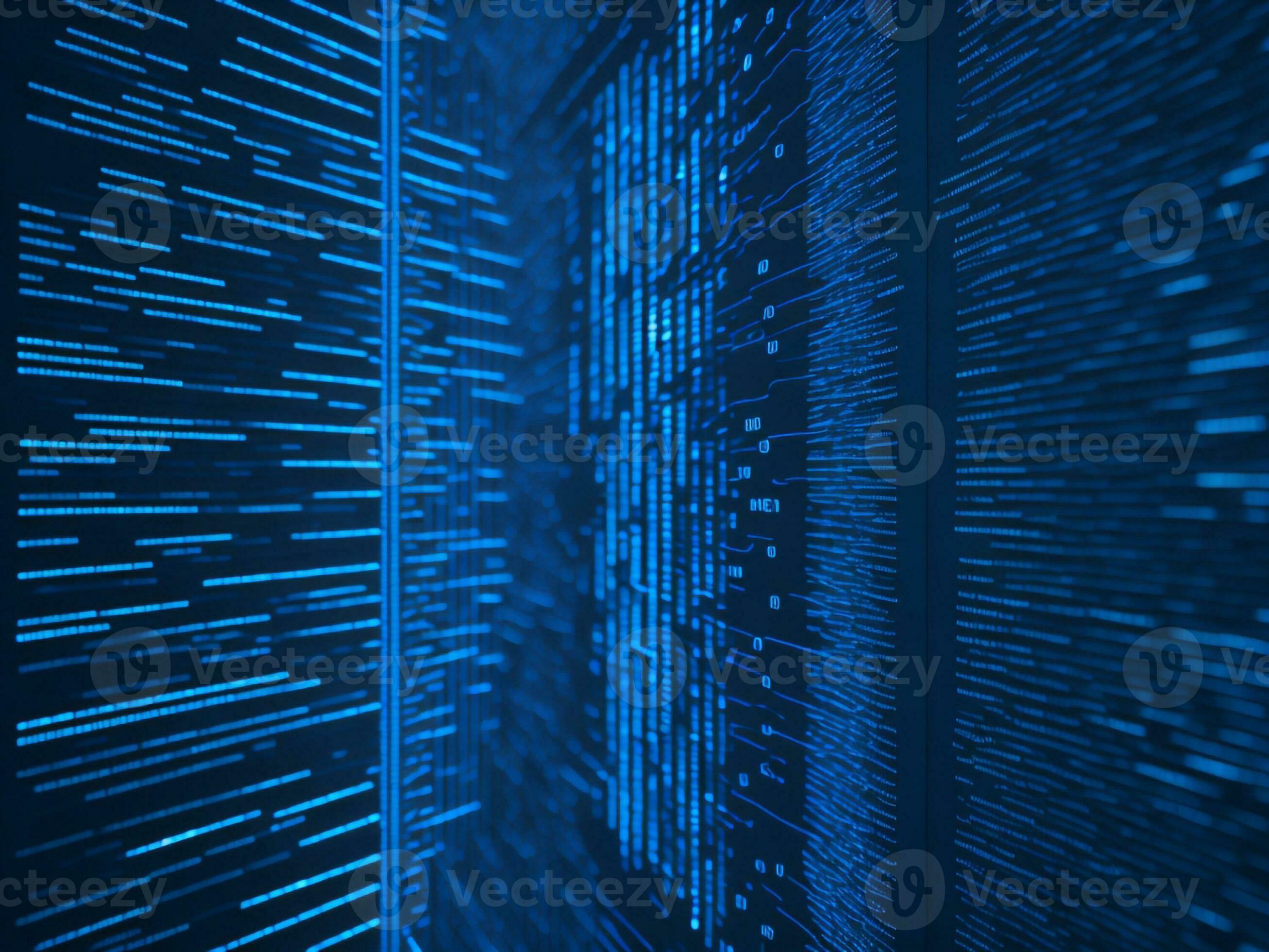AI generated Blue digital binary data on computer screen background. binary code background ...