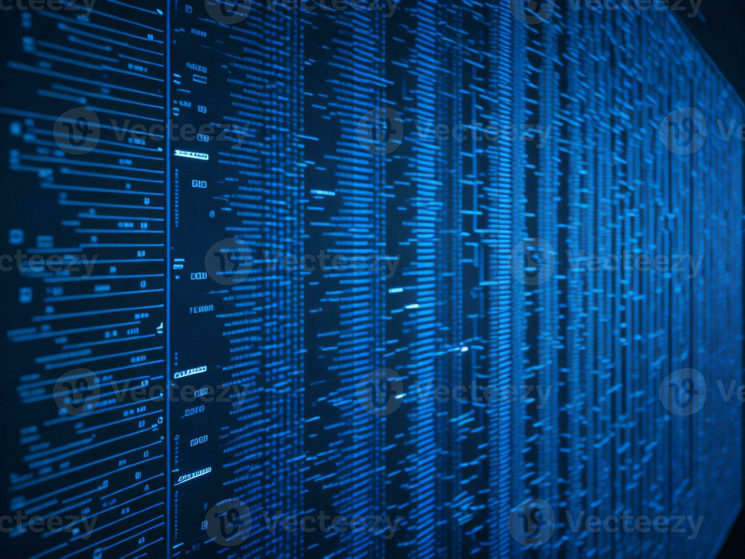 AI generated Blue digital binary data on computer screen background. binary code background ...