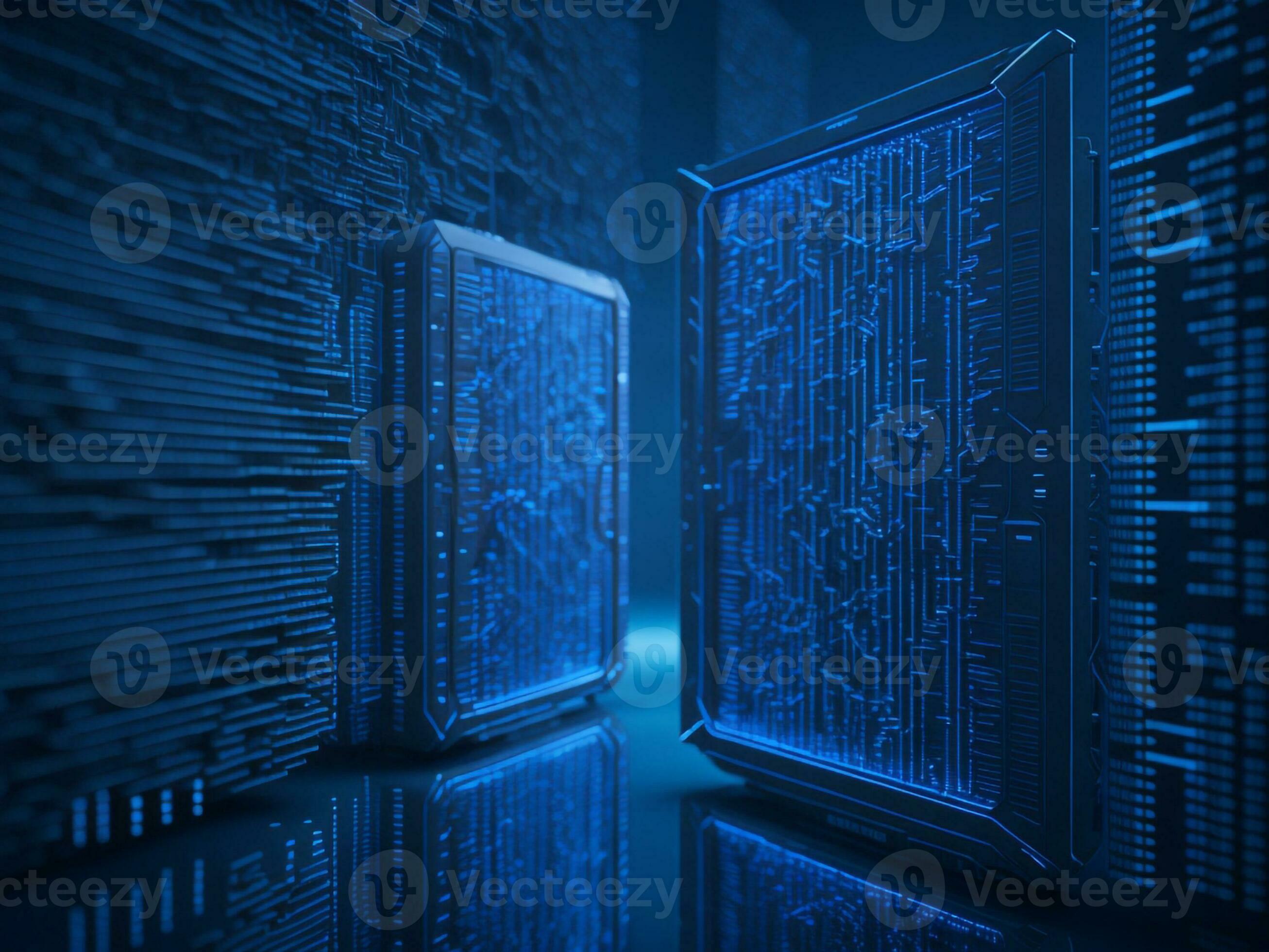 AI generated Blue digital binary data on computer screen background ...