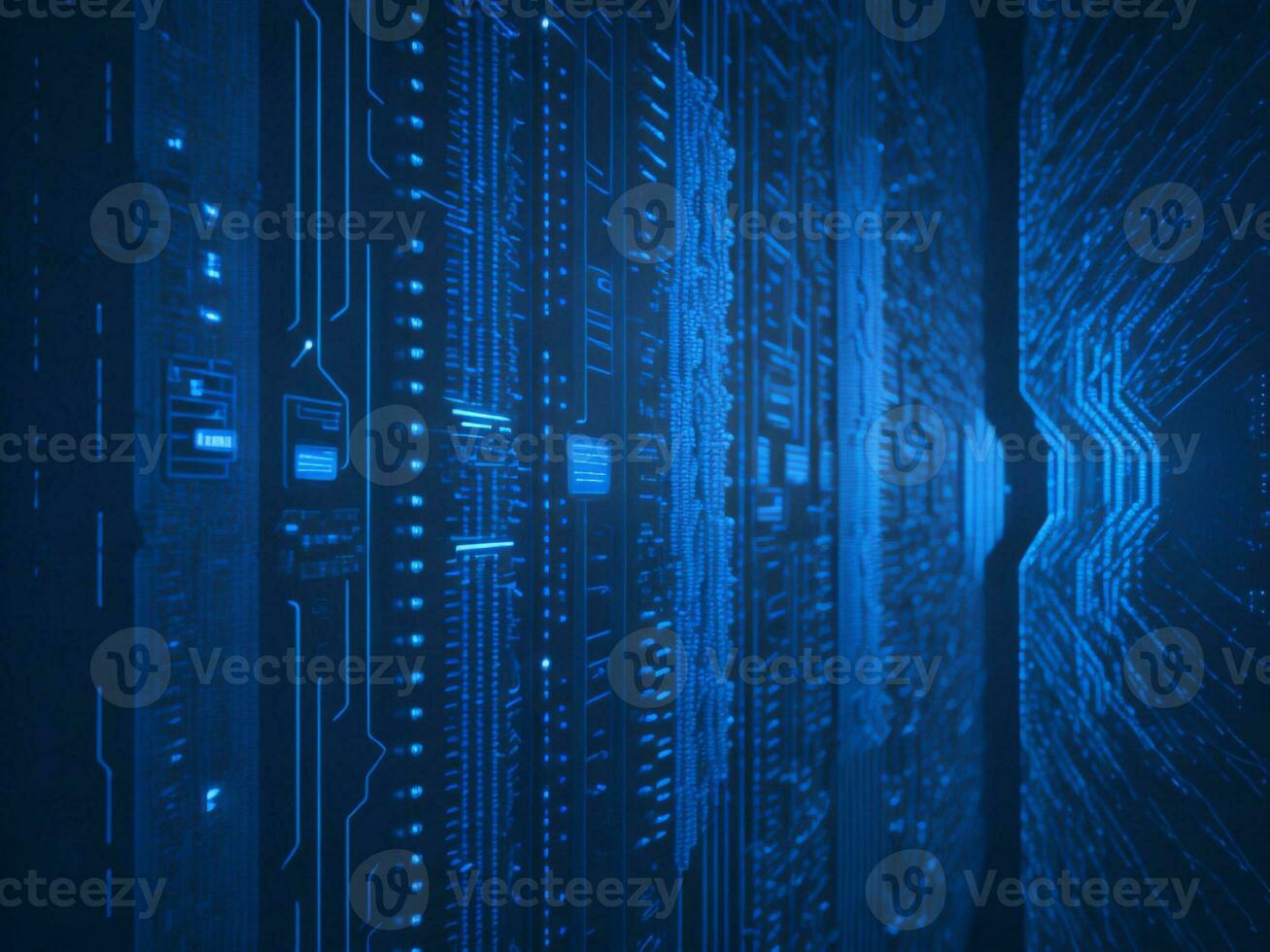 AI generated Blue digital binary data on computer screen background ...