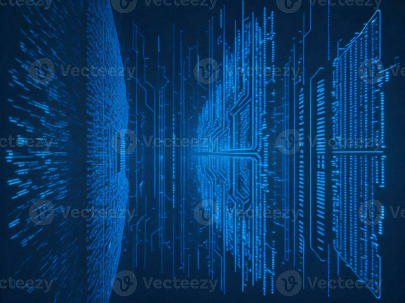 AI generated Blue digital binary data on computer screen background. binary code background ...