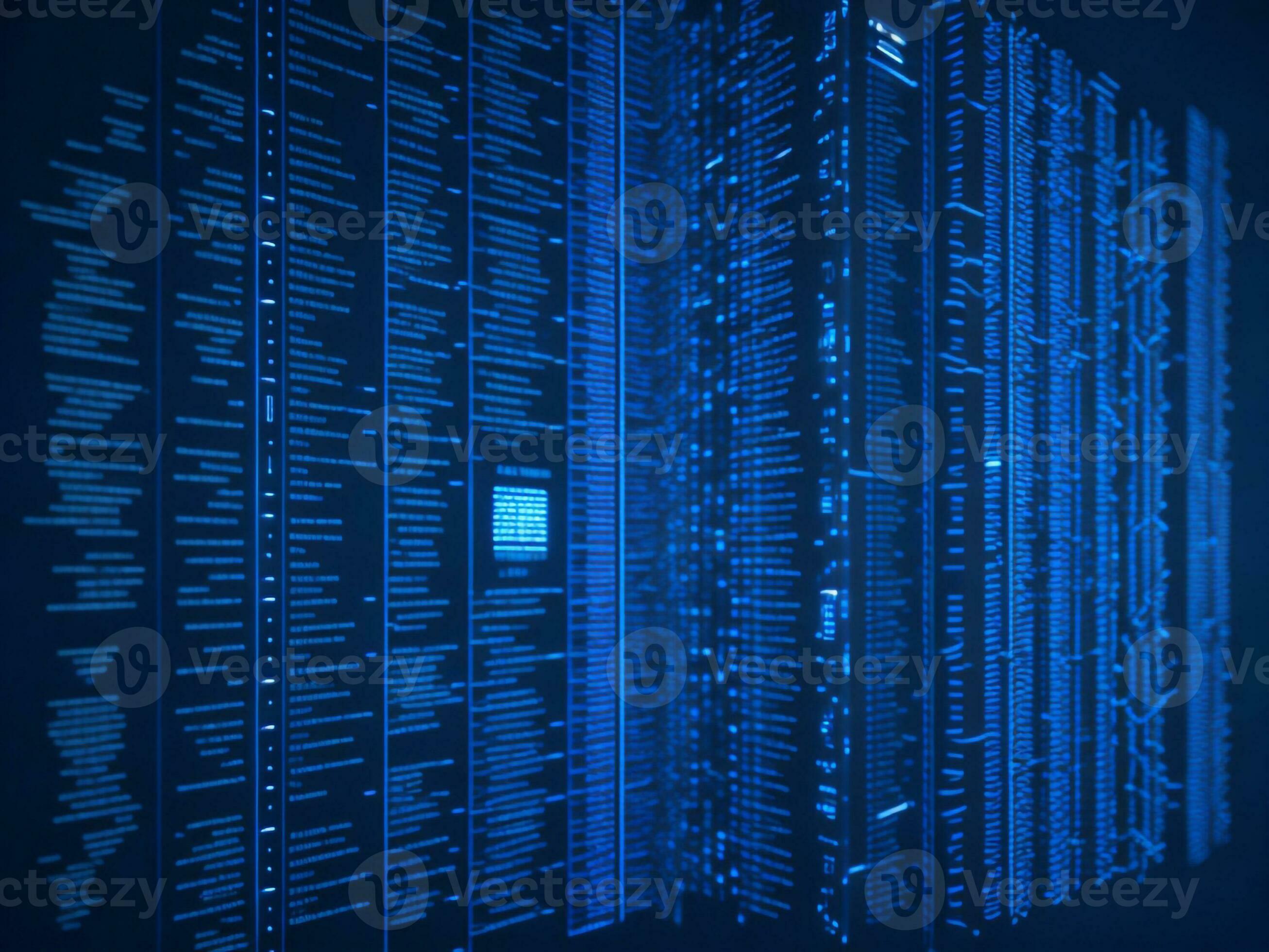AI generated Blue digital binary data on computer screen background ...