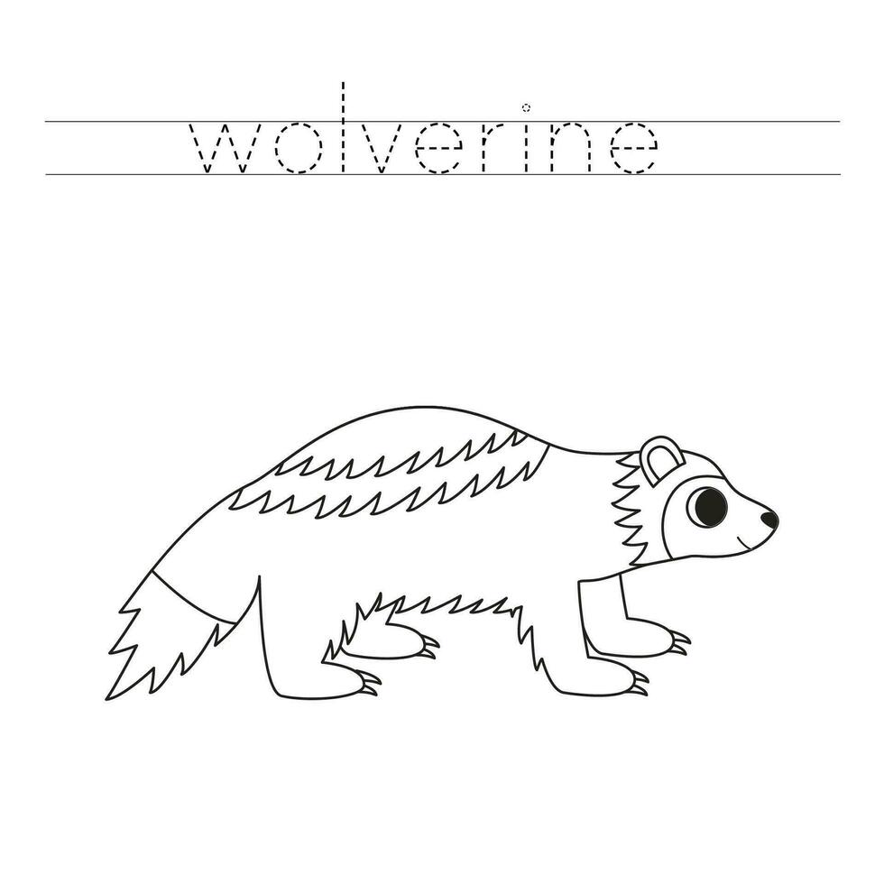 Trace the letters and color cartoon wolverine. Handwriting practice for ...