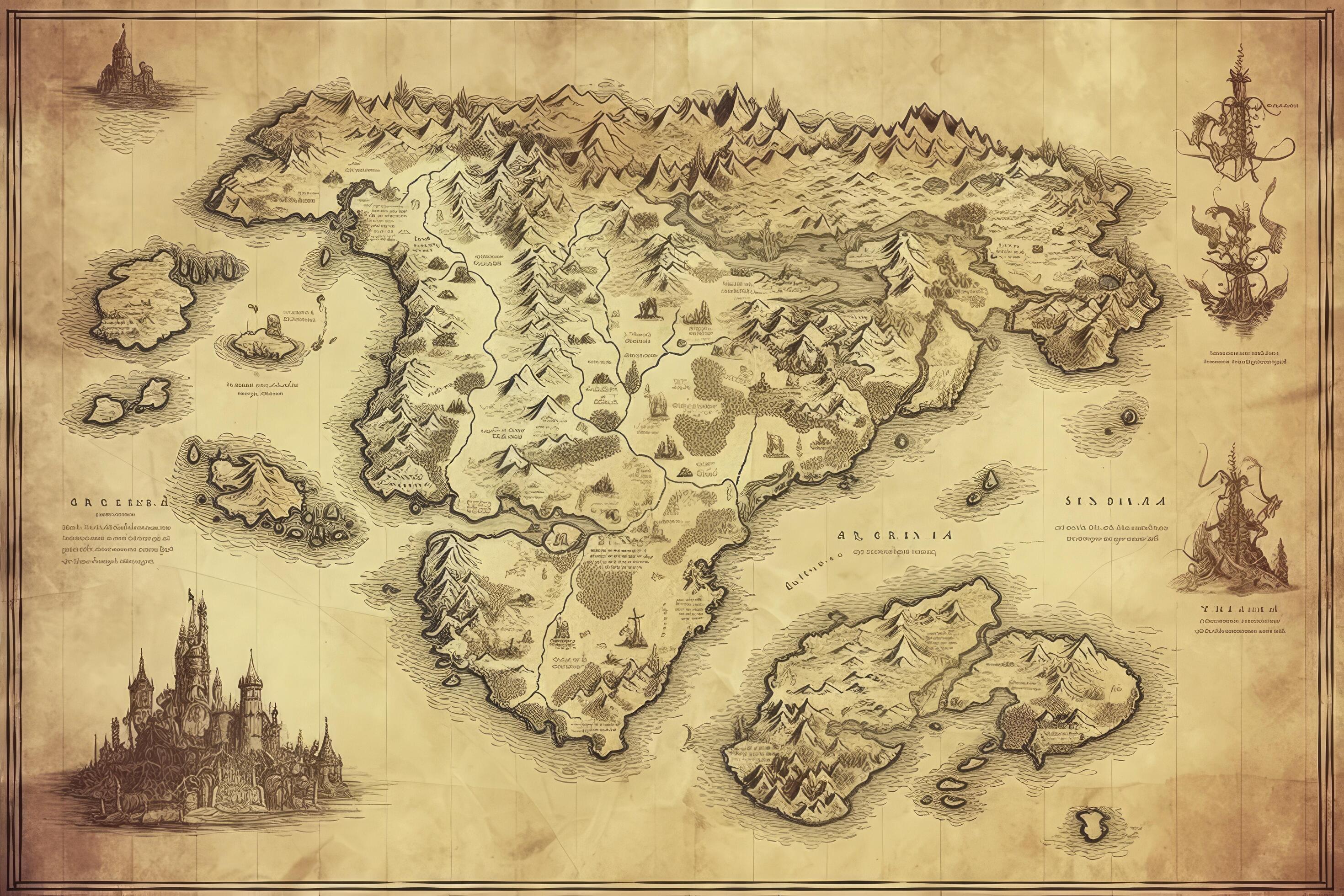 AI generated Great detailed illustration of the world map in vintage ...