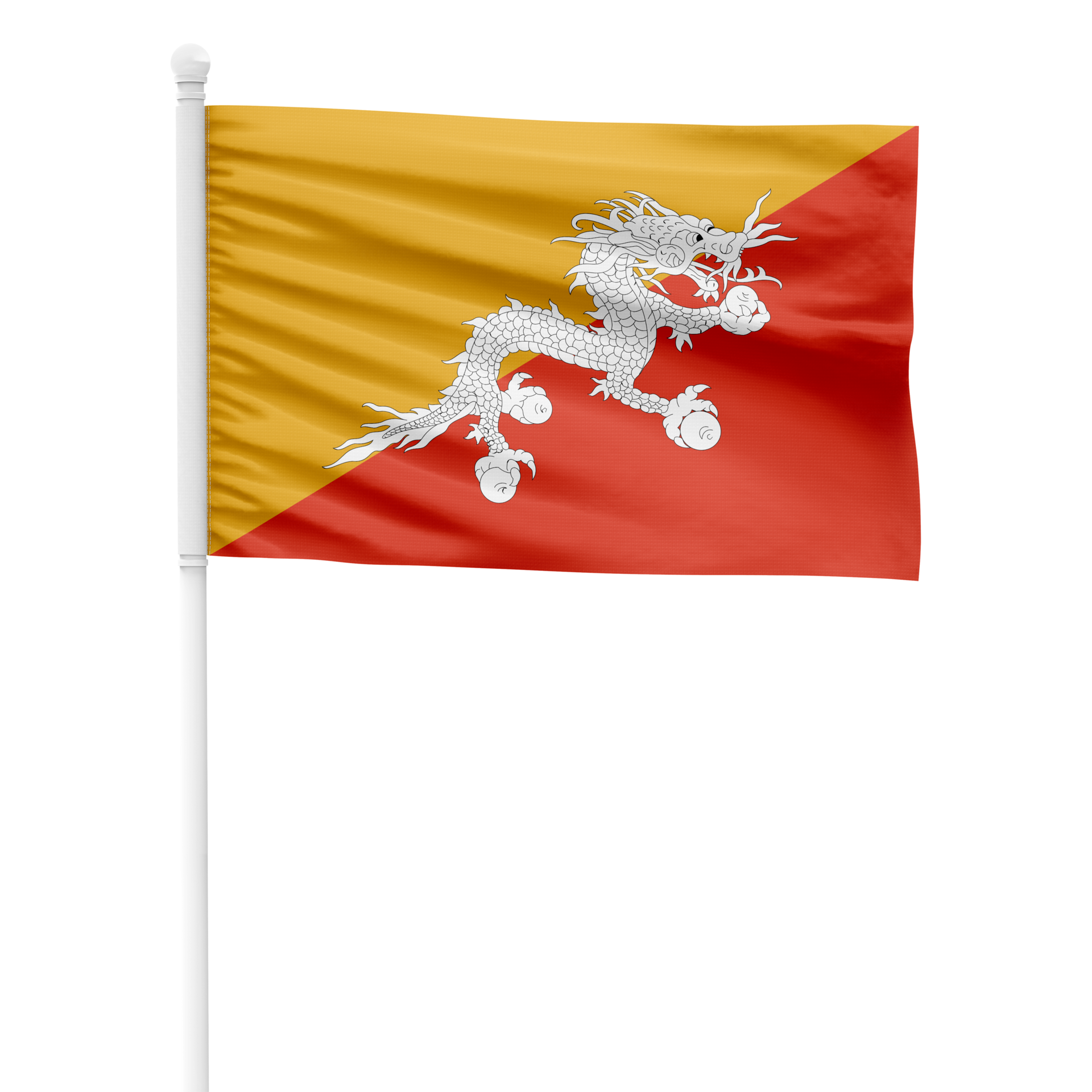 Realistic Rendering of the Bhutan Flag Waving on a White Metal Pole ...