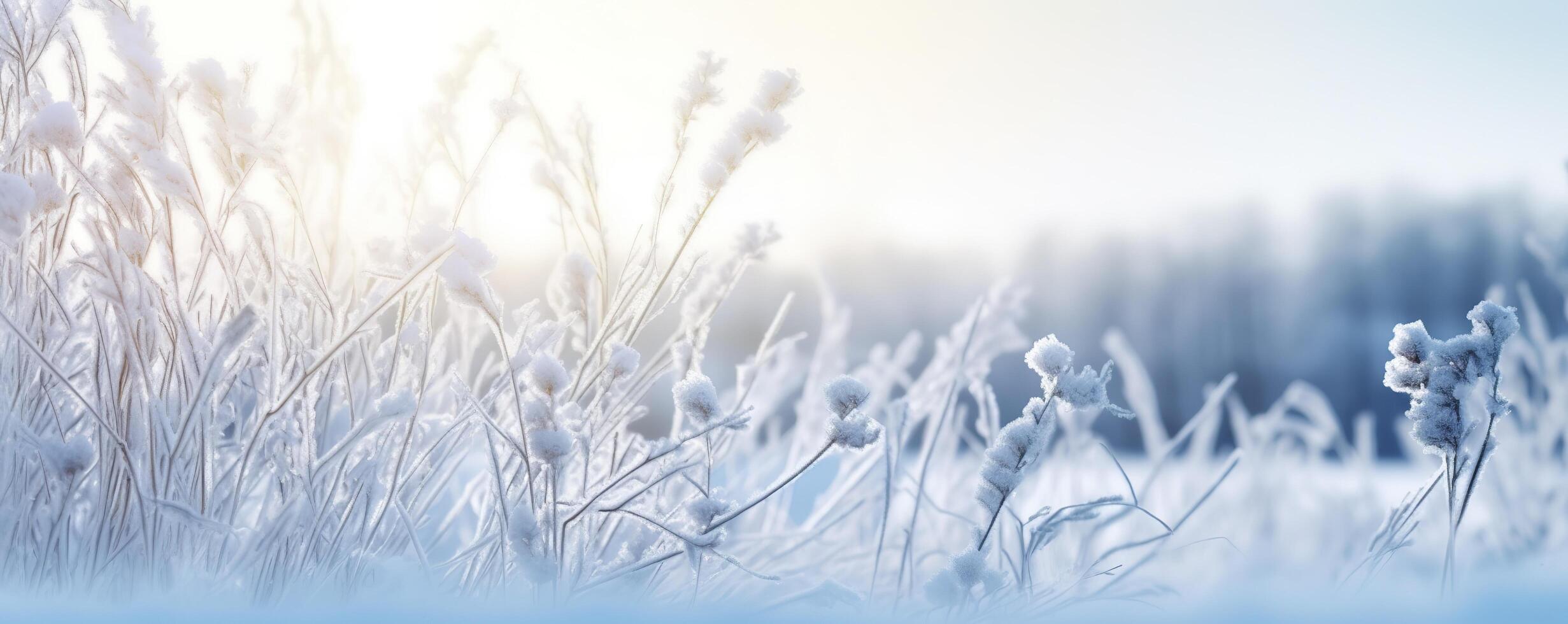 AI generated Frozen snowy grass, winter natural abstract background ...