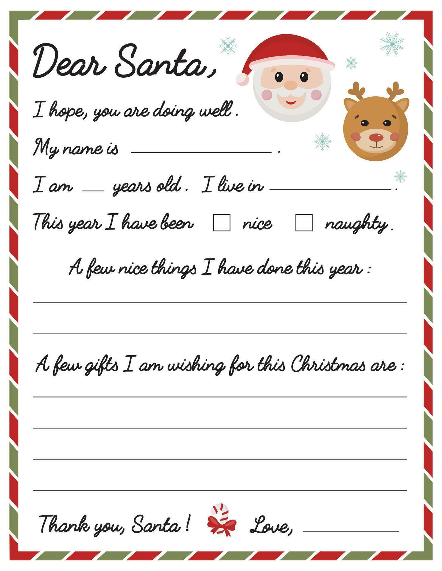 Printable Letter to Santa. Dear Santa Letter. Kids Christmas wish list ...