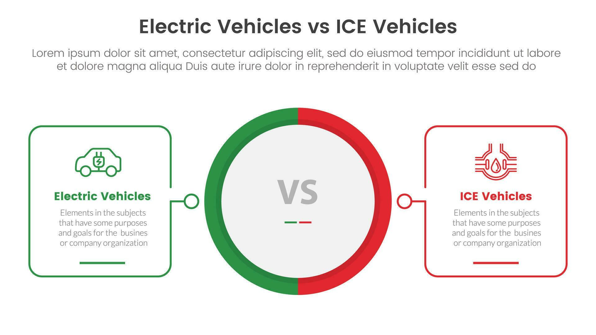 ev vs ice electric vehicle comparison concept for infographic template banner with big circle ...