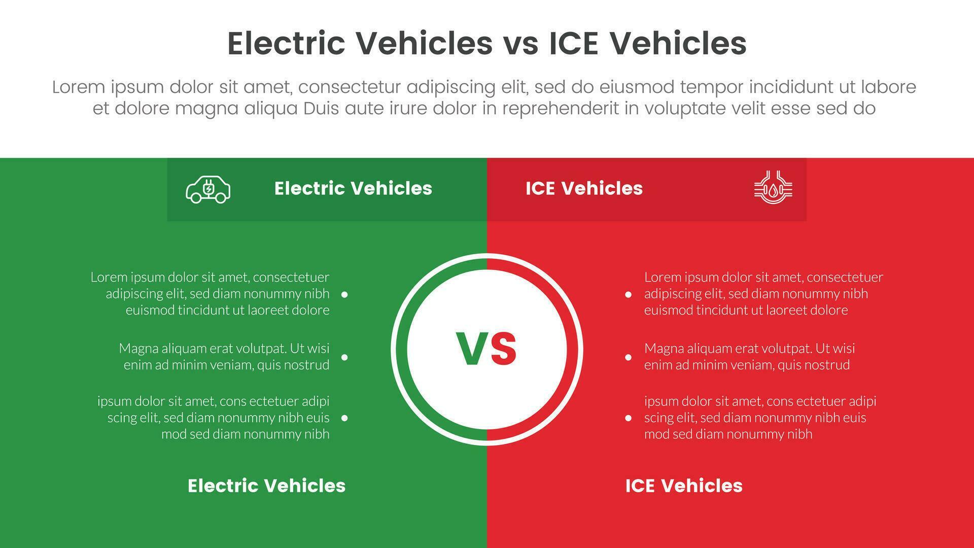 ev vs ice electric vehicle comparison concept for infographic template banner with fullpage box ...