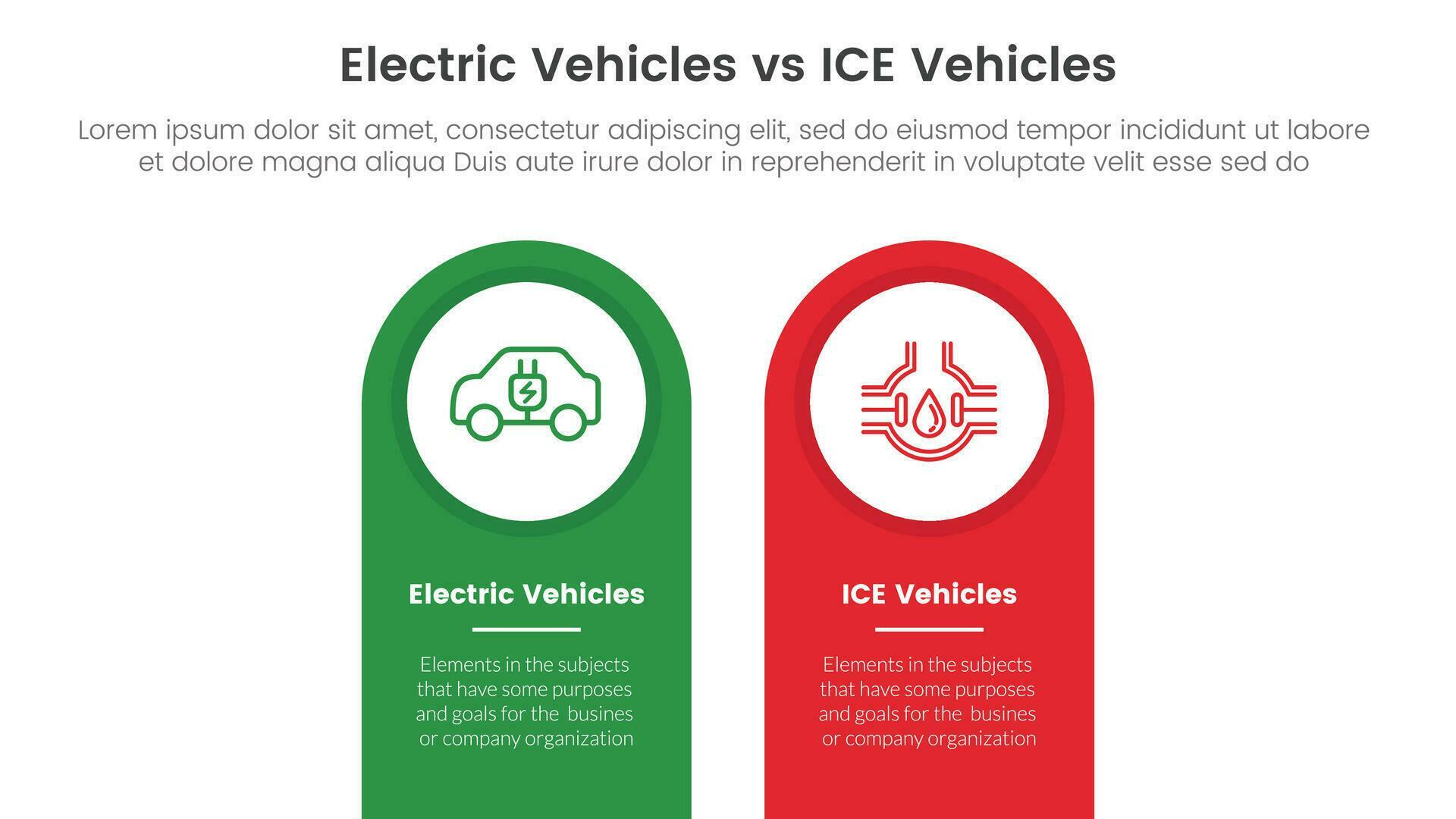 ev vs ice electric vehicle comparison concept for infographic template banner with round shape ...