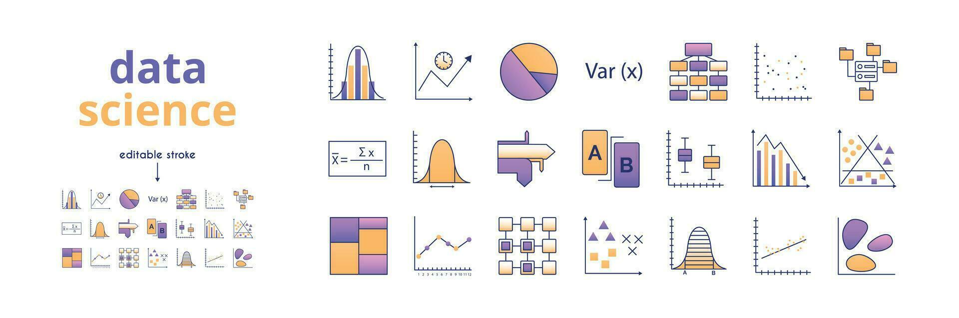 A Set Of Data Analytics Icons Linear Regression Distribution Density