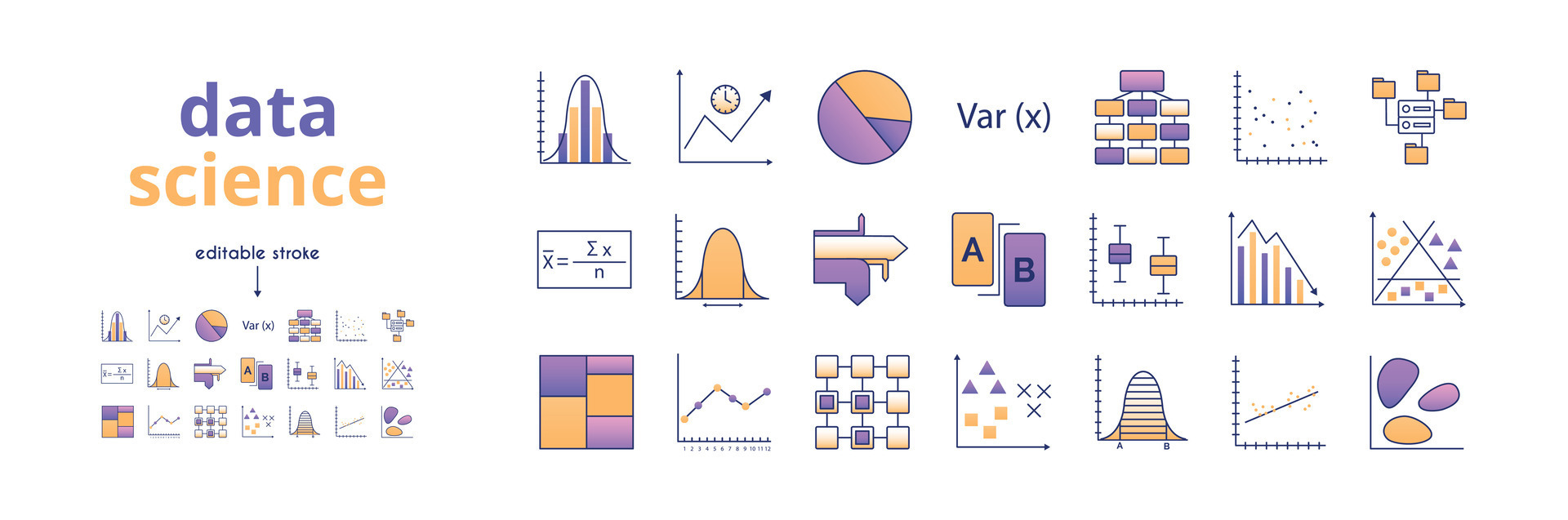A Set Of Data Analytics Icons Linear Regression Distribution Density