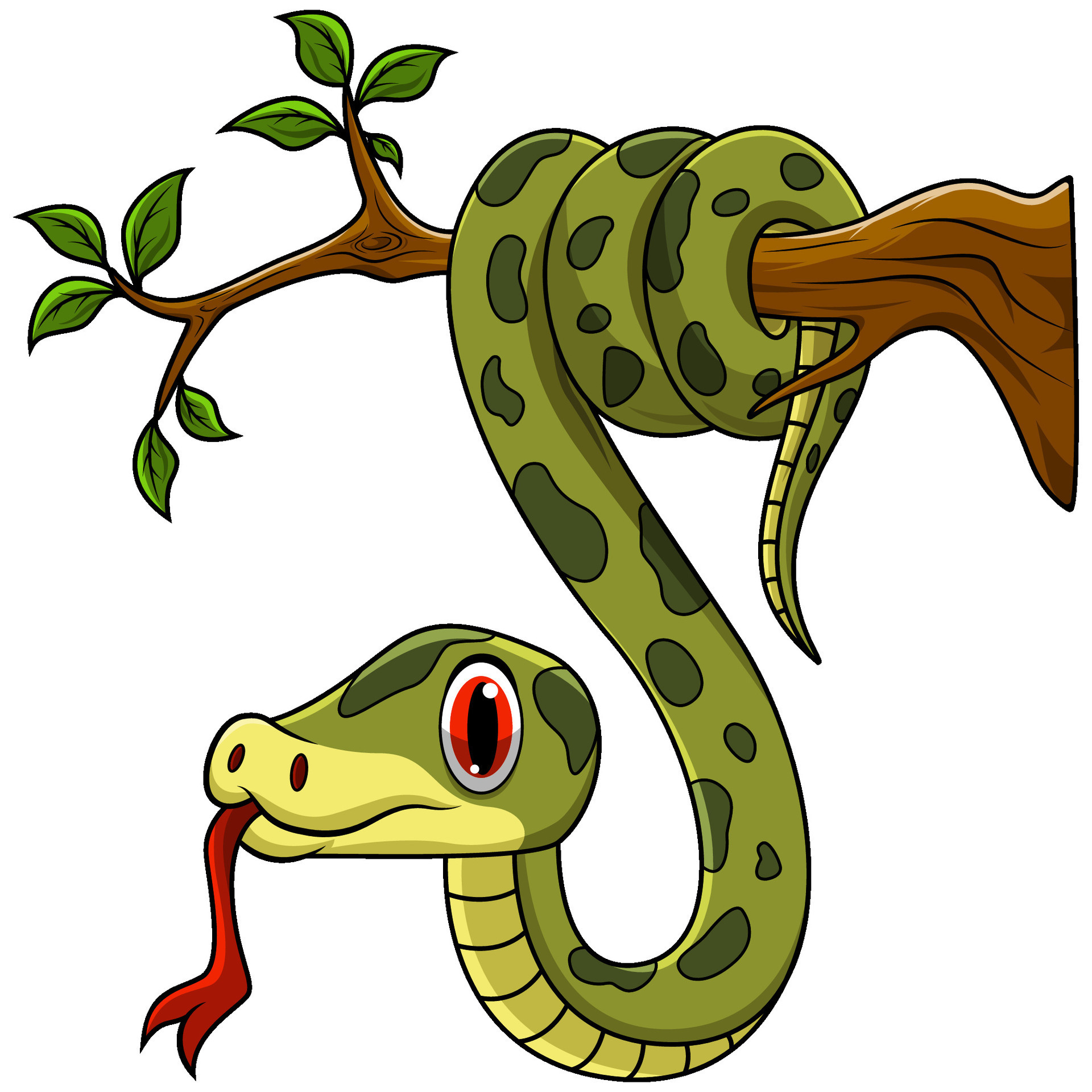 Green snake on tree branch on white background 35265091 Vector Art at ...