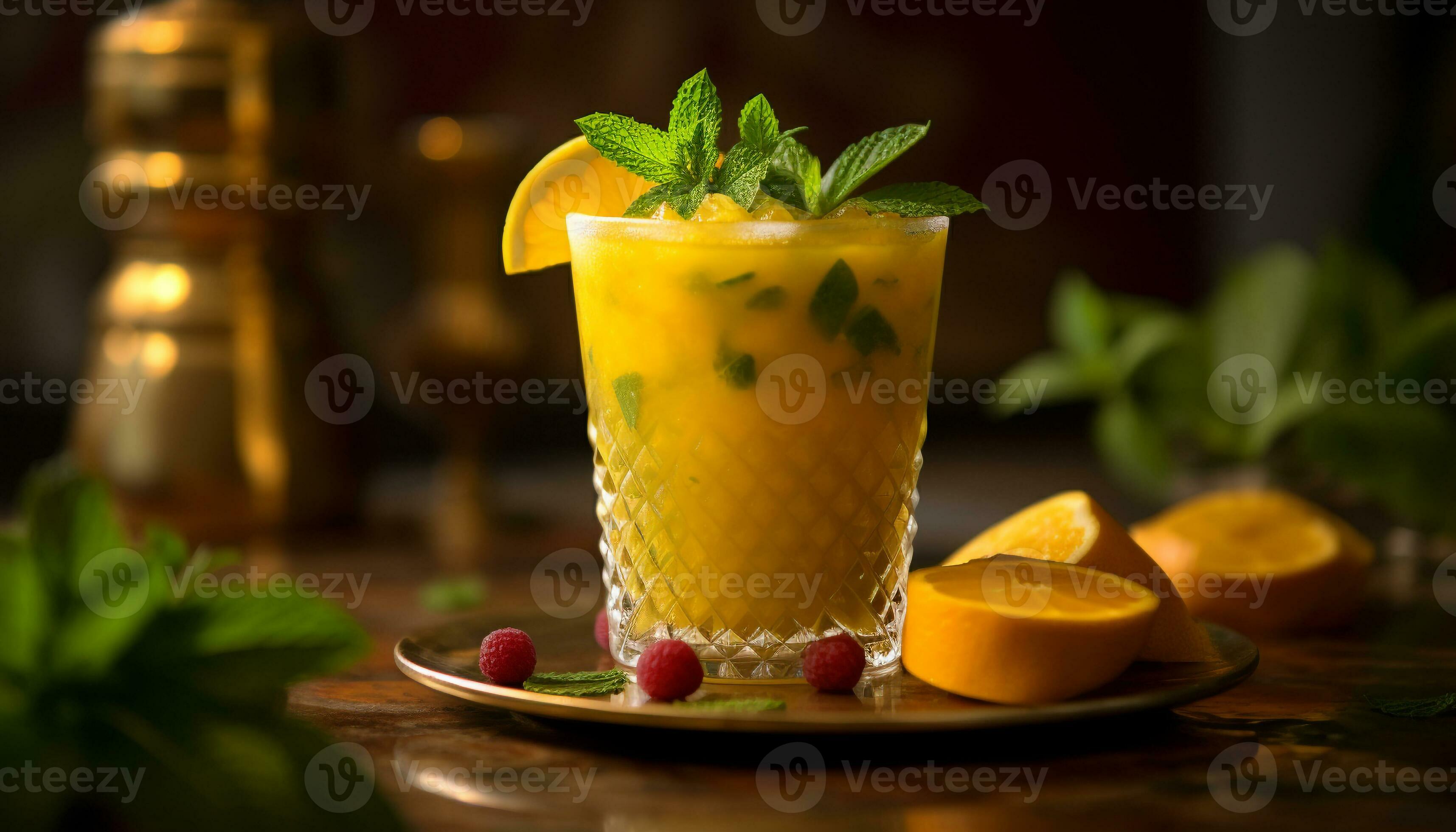 AI generated Freshness and citrus fruit combine in a refreshing summer cocktail generated by AI ...