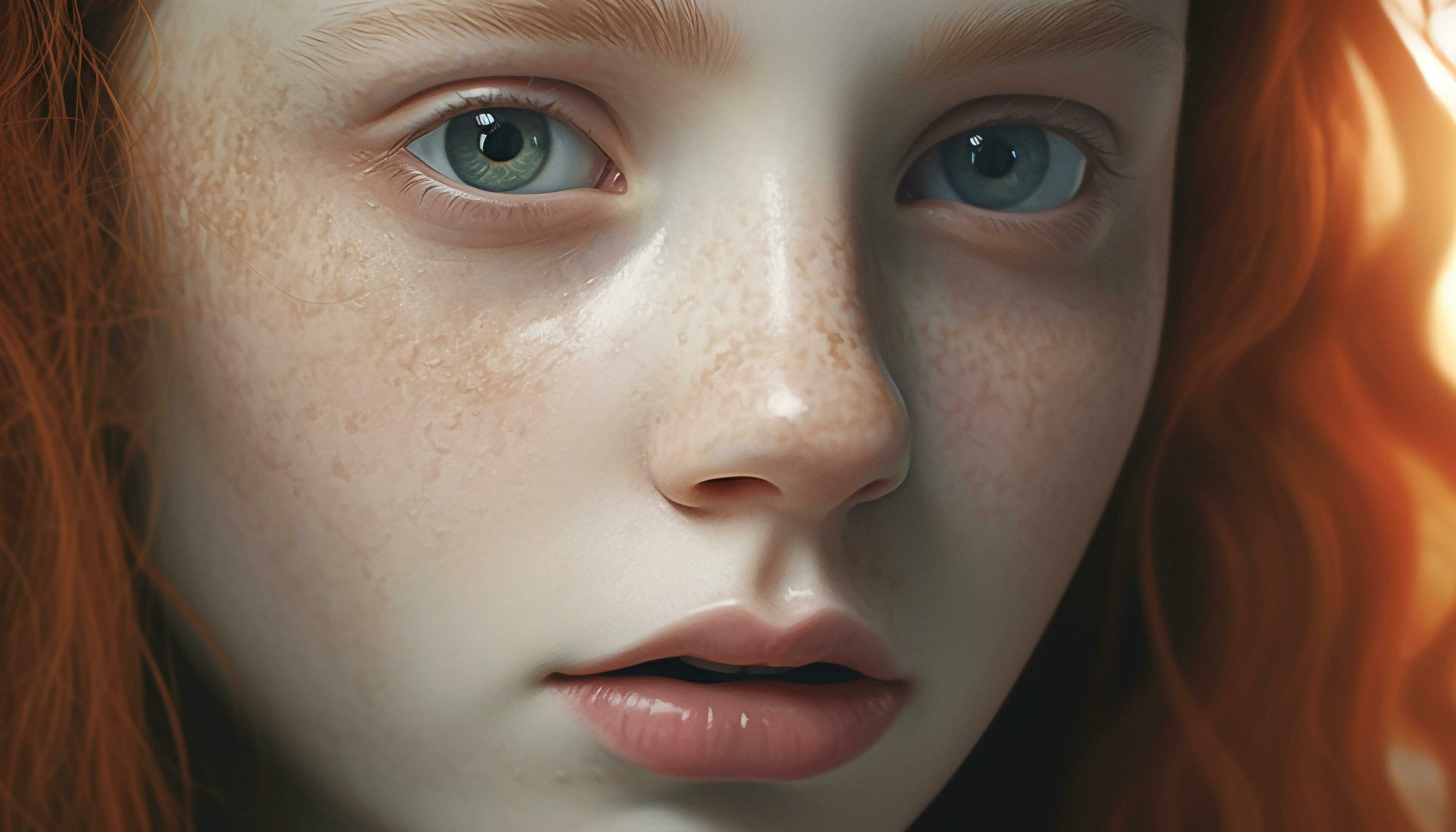 Ai Generated Cute Redhead Girl With Innocent Look Staring At Camera Outdoors Generated By Ai