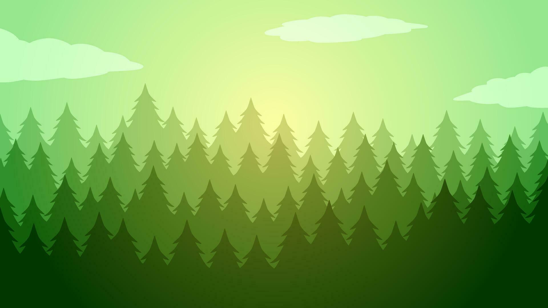 Pine forest landscape vector illustration. Scenery of coniferous forest ...