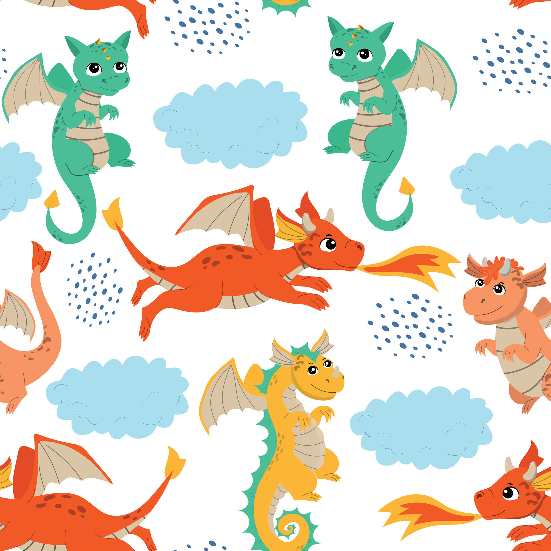 Cartoon flying dragons seamless pattern 35284828 Vector Art at Vecteezy