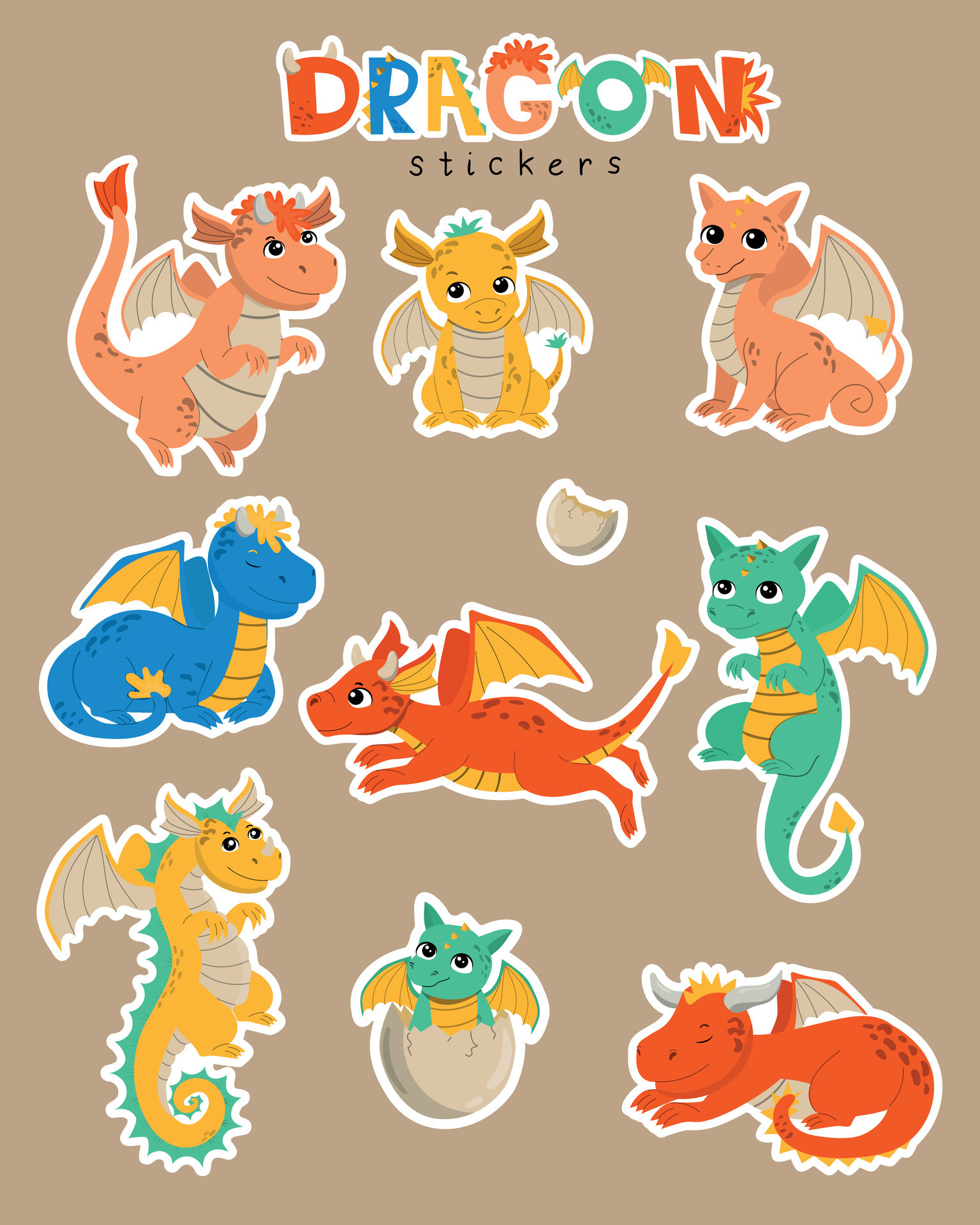 Dragons vector sticker set 35284829 Vector Art at Vecteezy