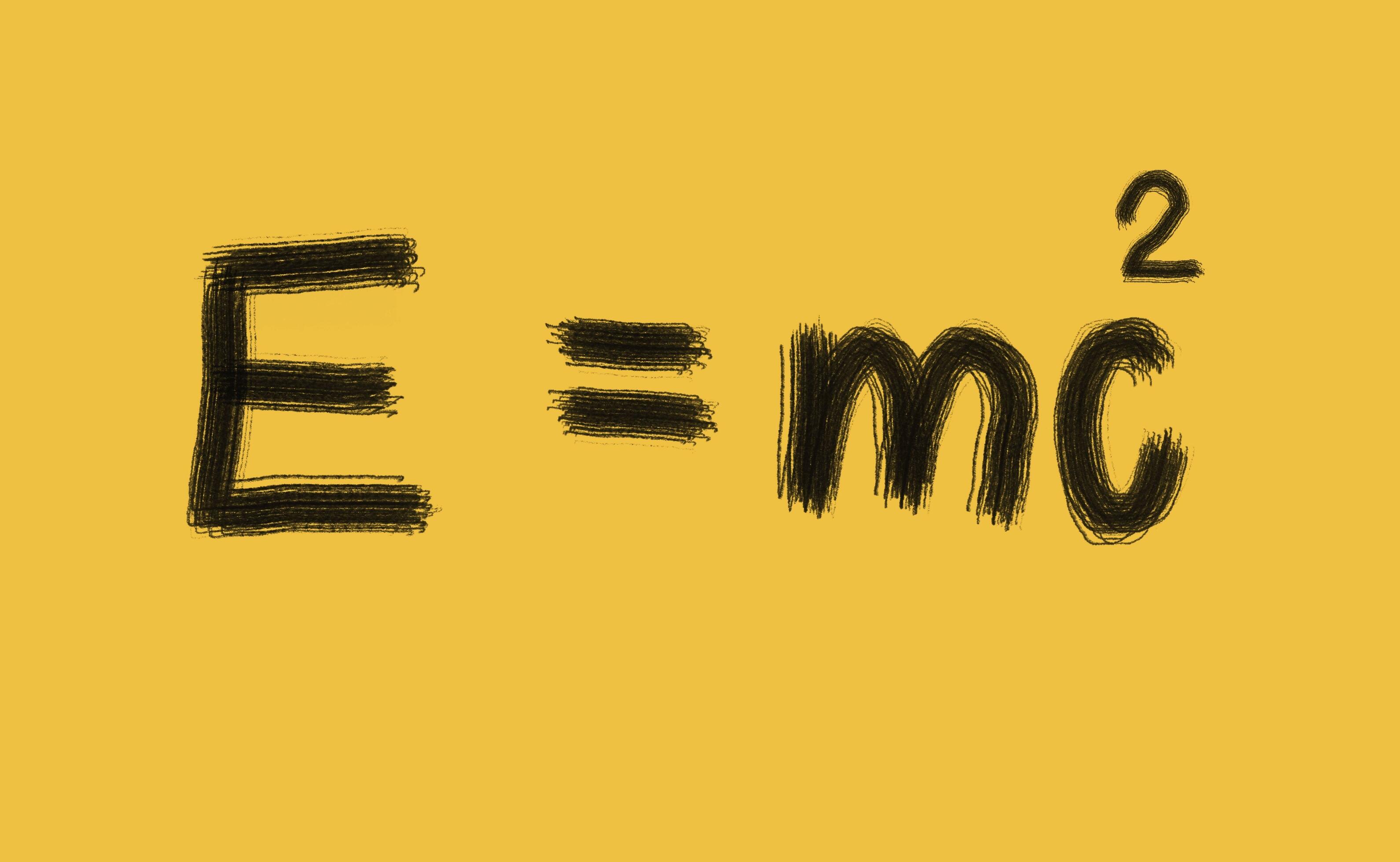 Handwritten font of Physics formula Emc2. Energy equals mass times the ...