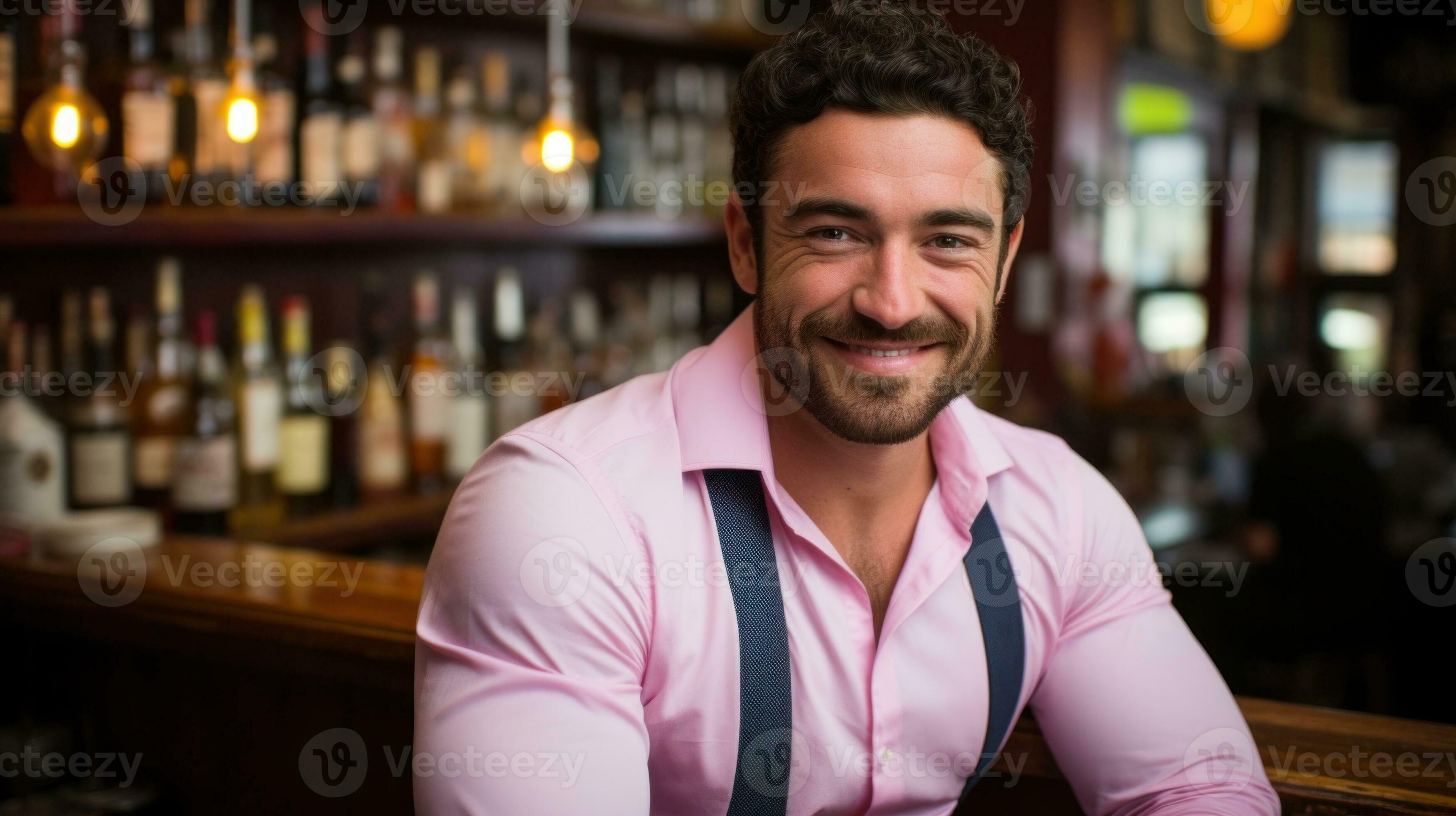 AI Generated A man sitting at a bar smiling for the camera, AI 35288588 Stock Photo at Vecteezy