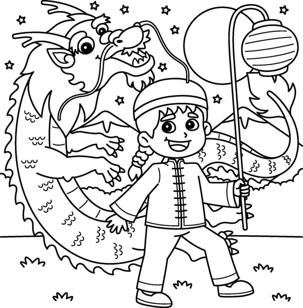 Year of the Dragon Chinese Boy Lantern Coloring 35302142 Vector Art at ...