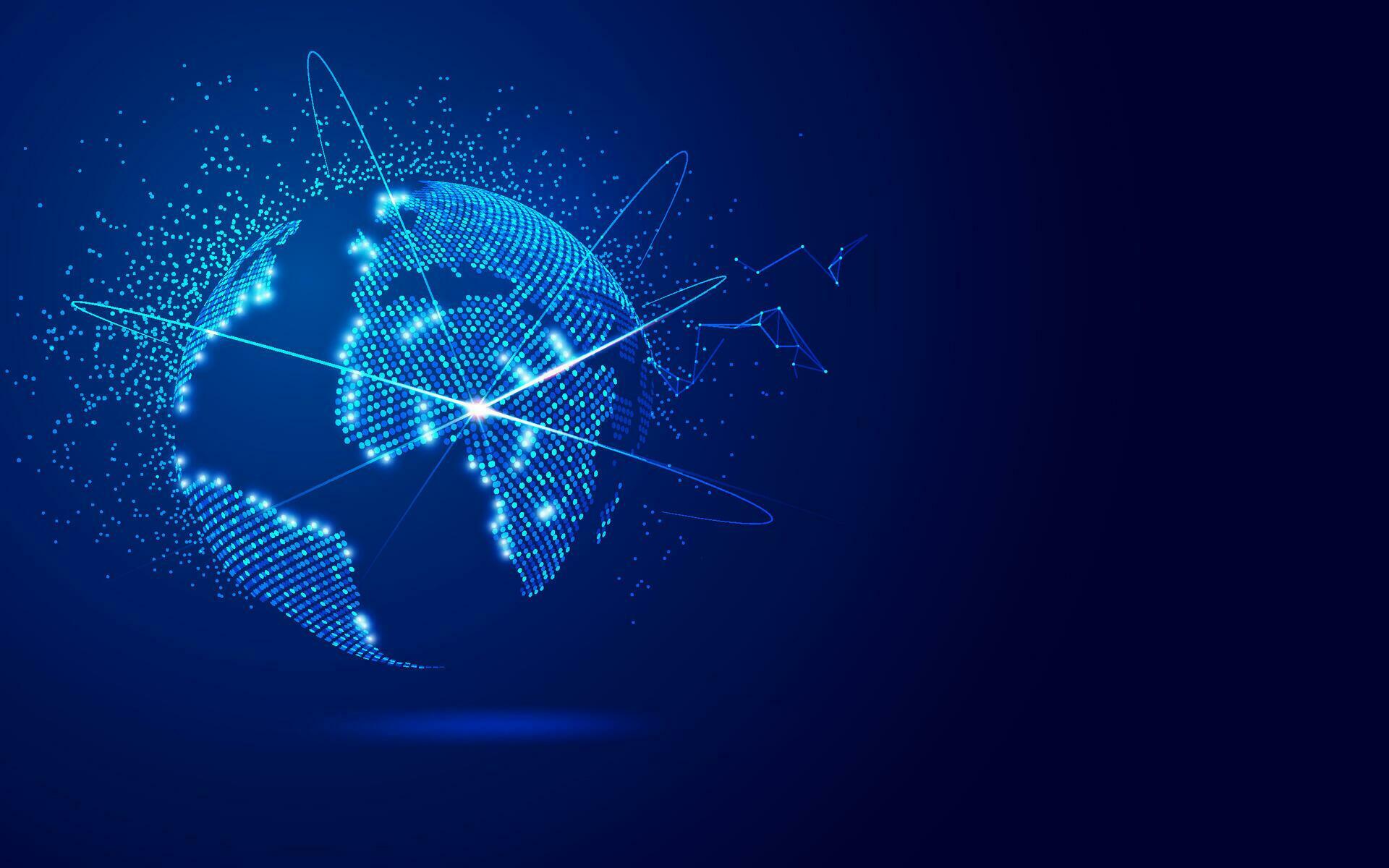 concept of digital transformation or big data, graphic of world map ...