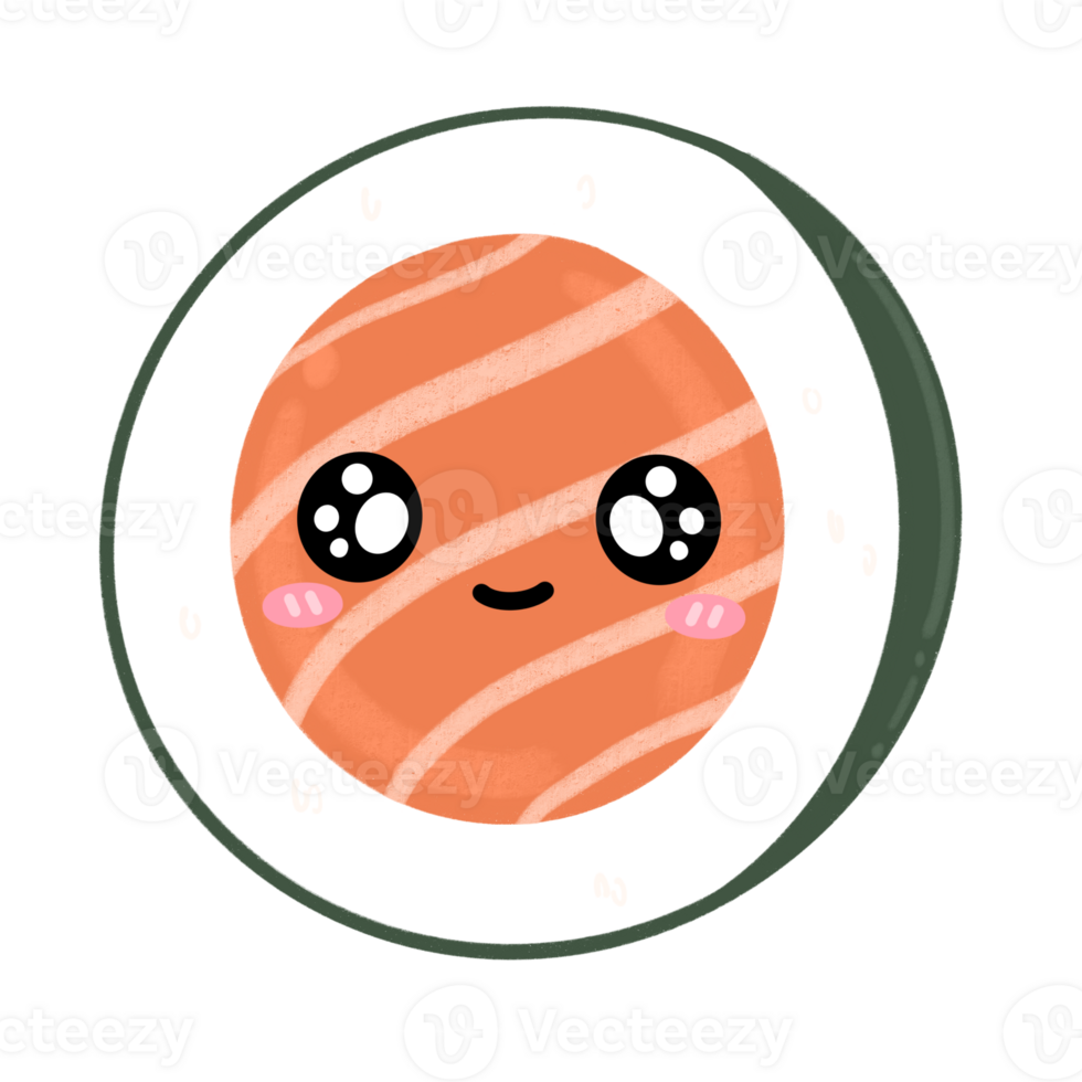 Cute Salmon Sushi Roll Mascot Character Kawaii Cartoon Illustration