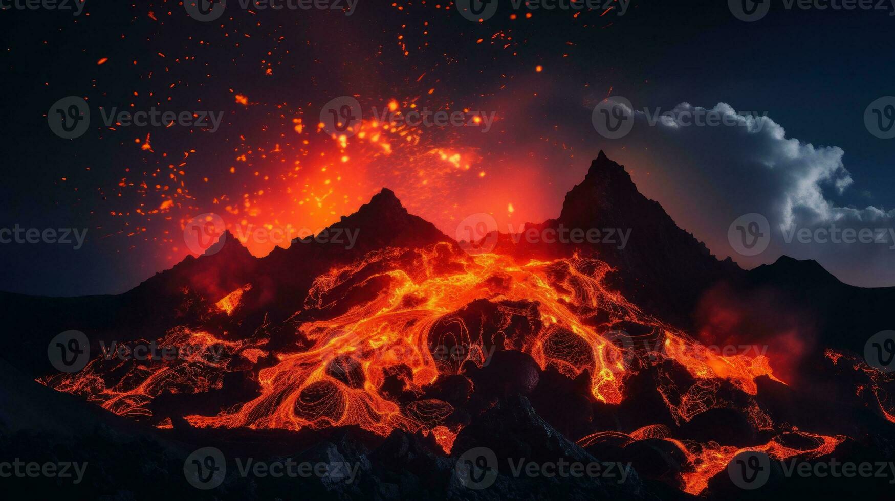 AI generated Volcano erupting with flowing lava. Generative AI 35311670 ...