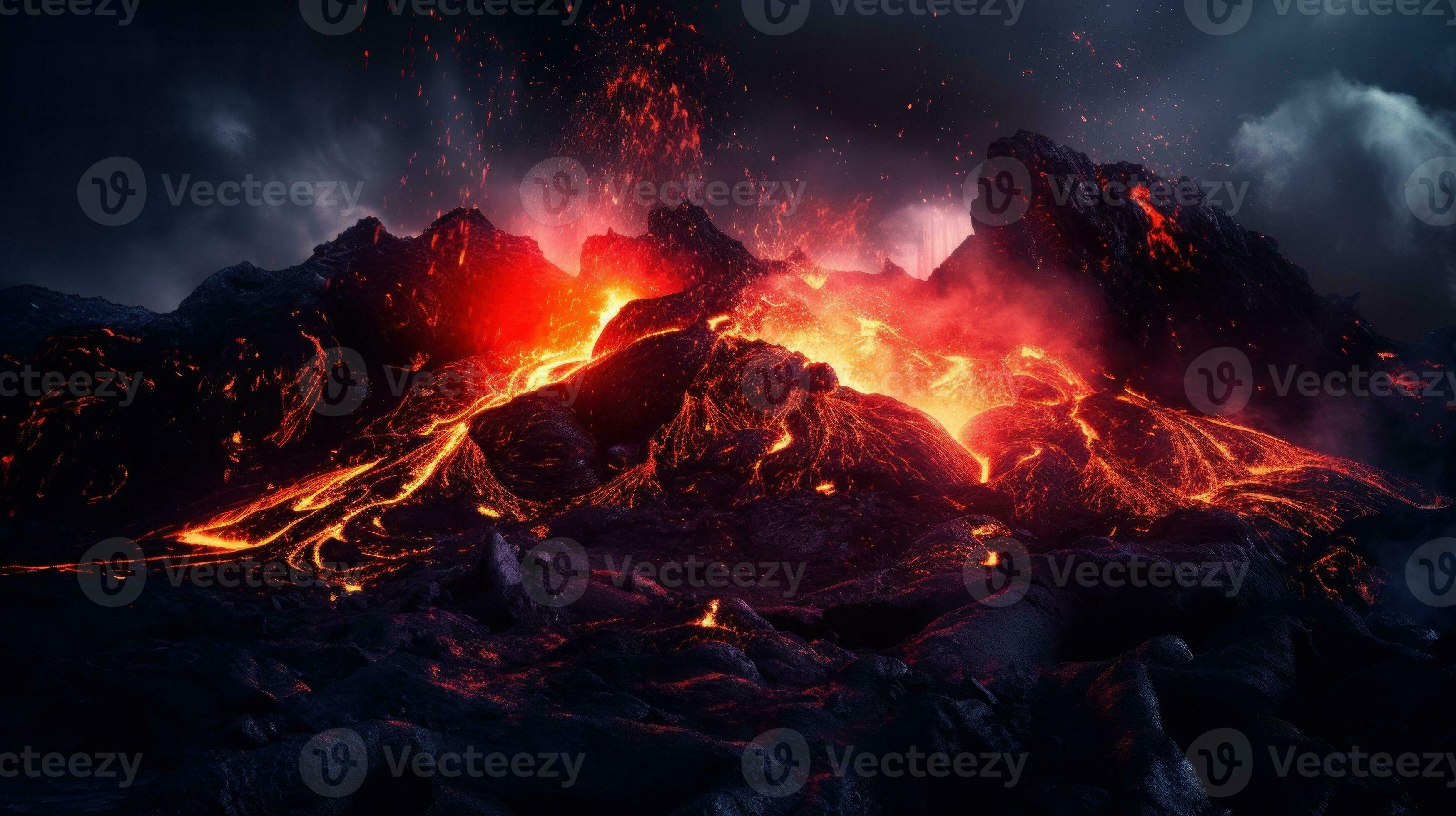 AI generated Volcano erupting with flowing lava. Generative AI 35312492 ...