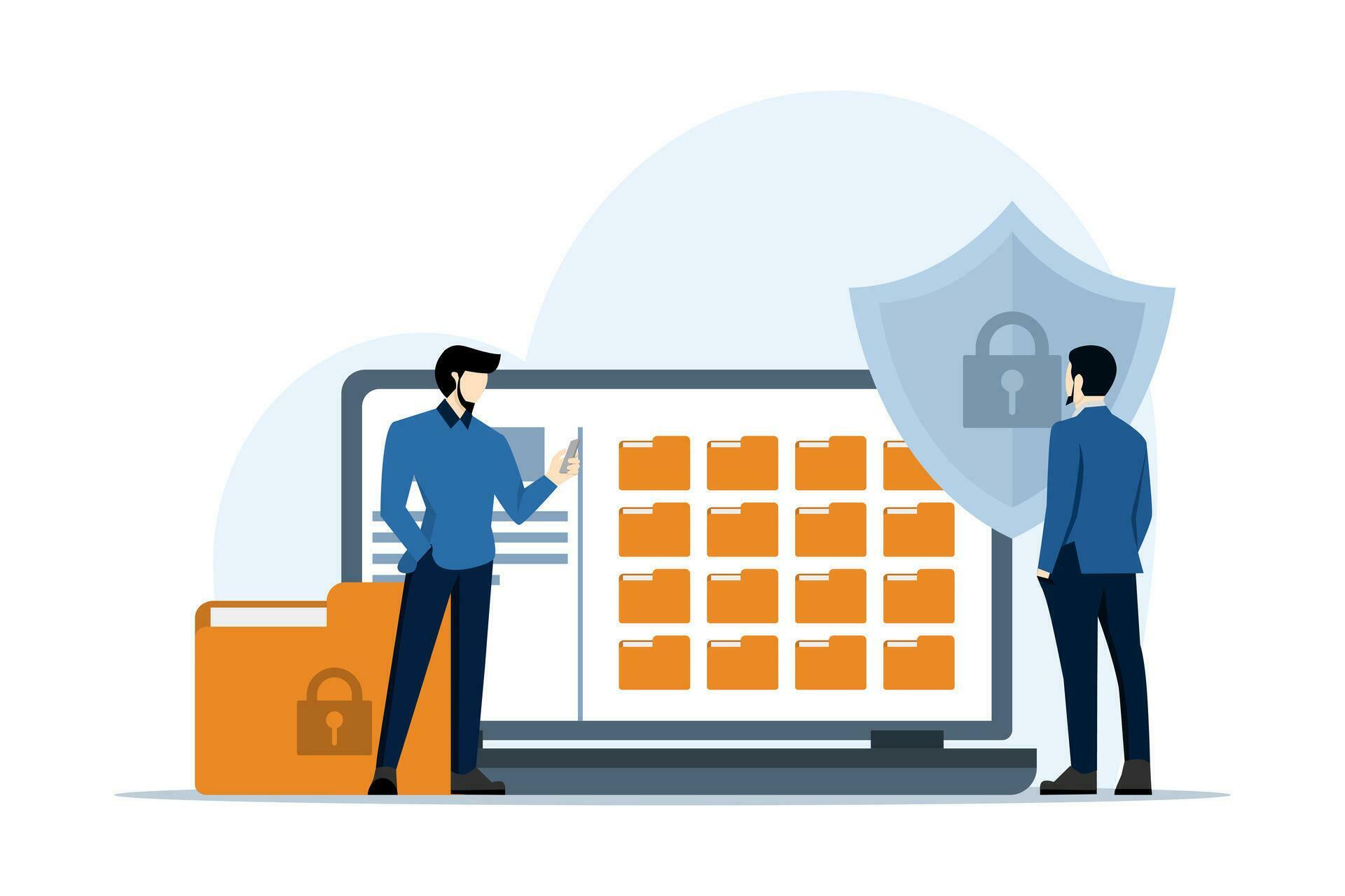 Data Protection Concept File Security And Access Rights Folder Folder And Shield With Lock