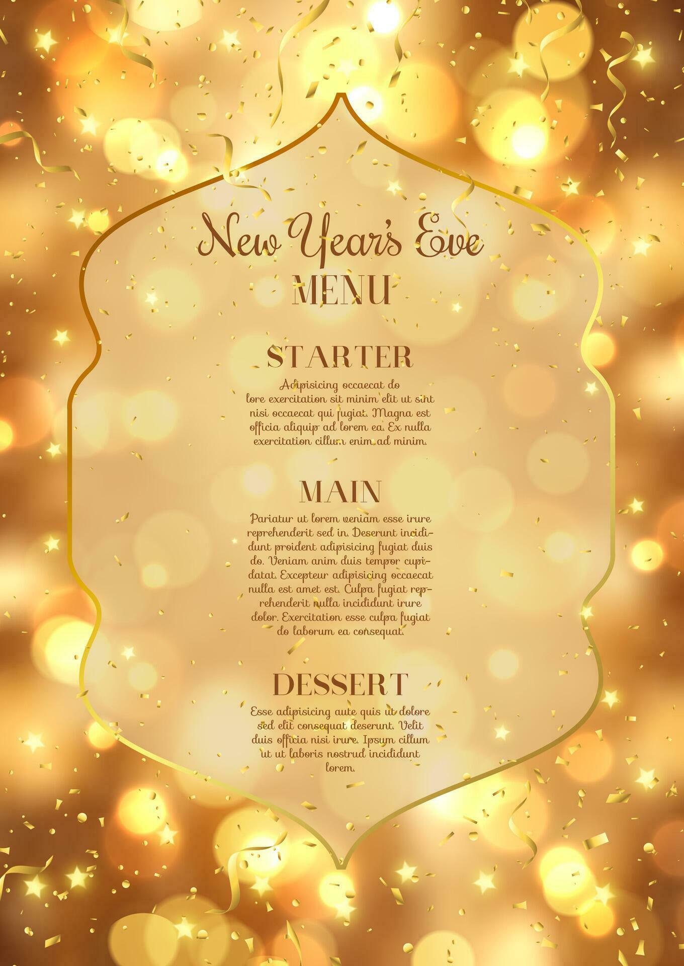 Golden New Years Eve Menu Design With Bokeh Lights 35317844 Vector Art