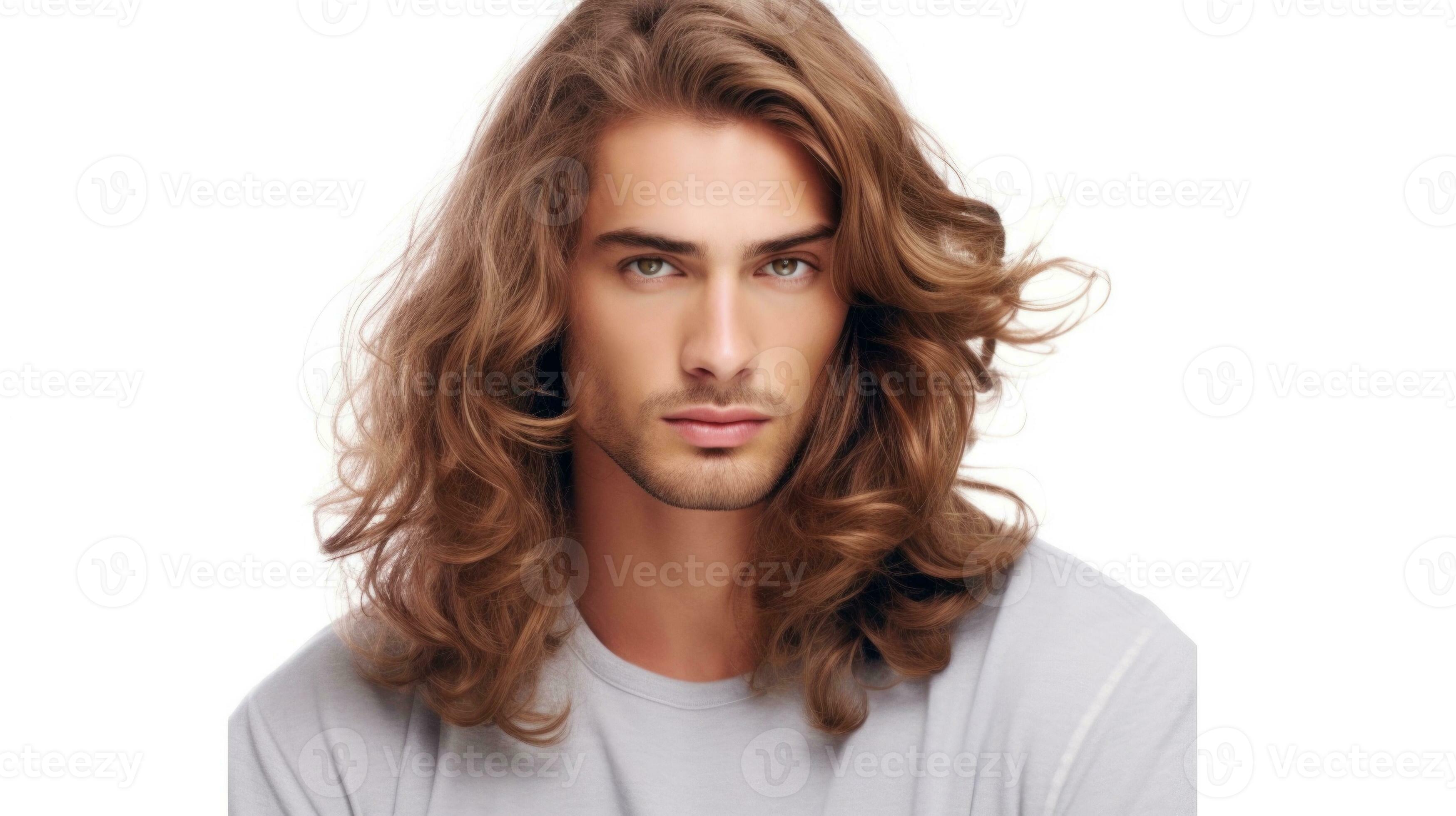 AI generated Cheerful Young Man with Wavy Hair in Casual Tee. 35326242 ...