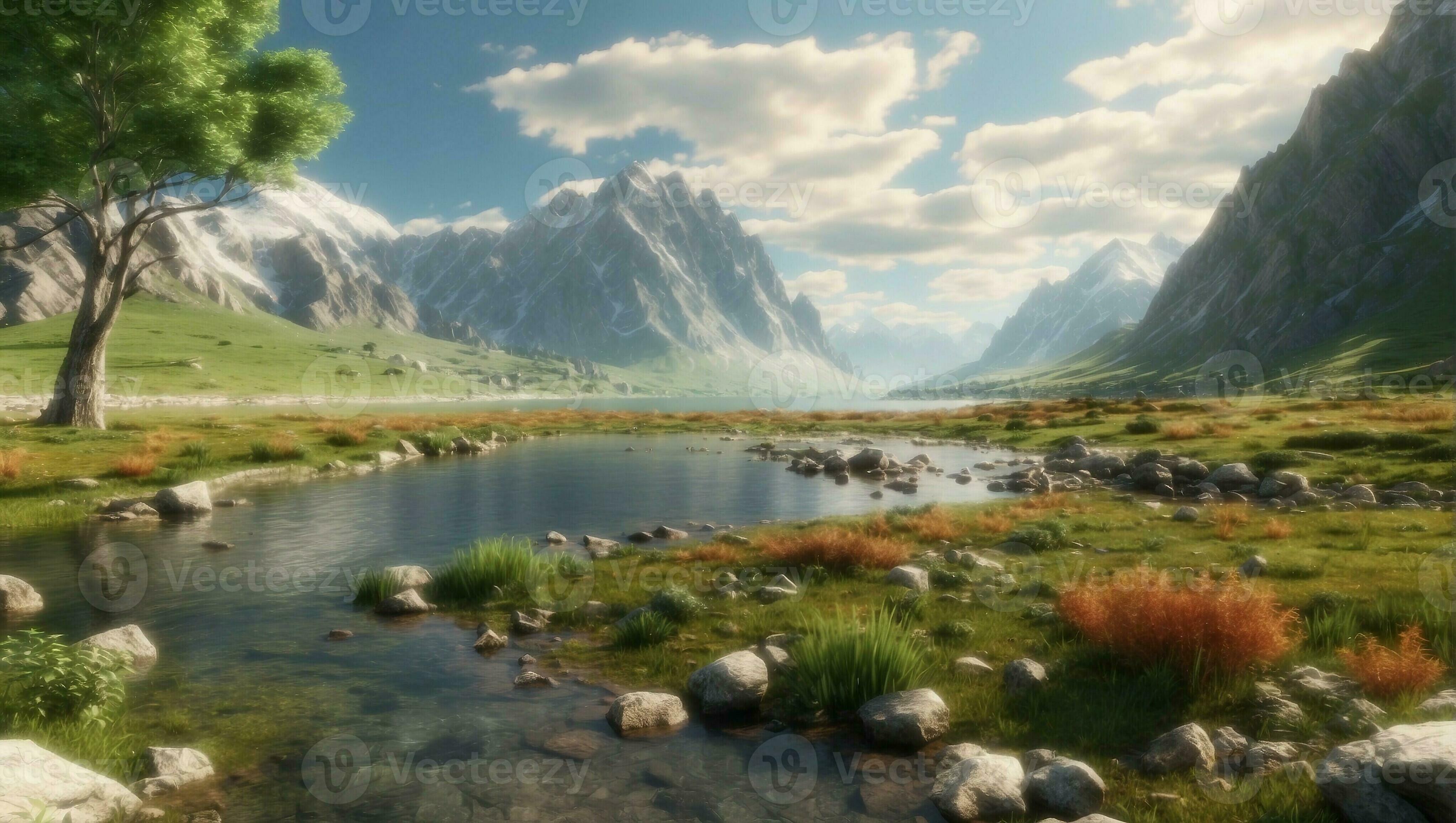 AI generated Panoramic View of a Beautiful Natural Landscape with Trees ...