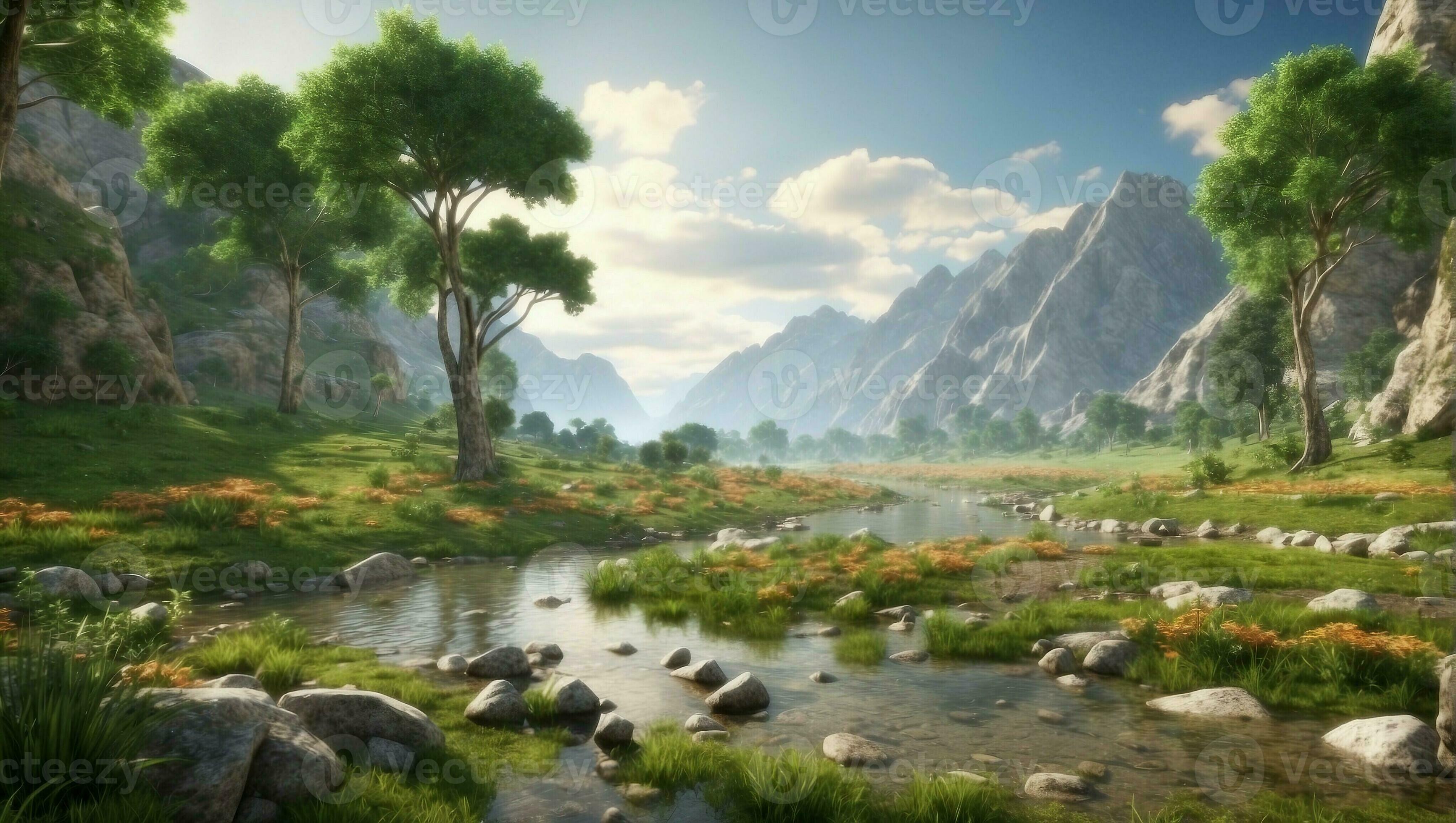 AI generated Panoramic View of a Beautiful Natural Landscape with Trees ...