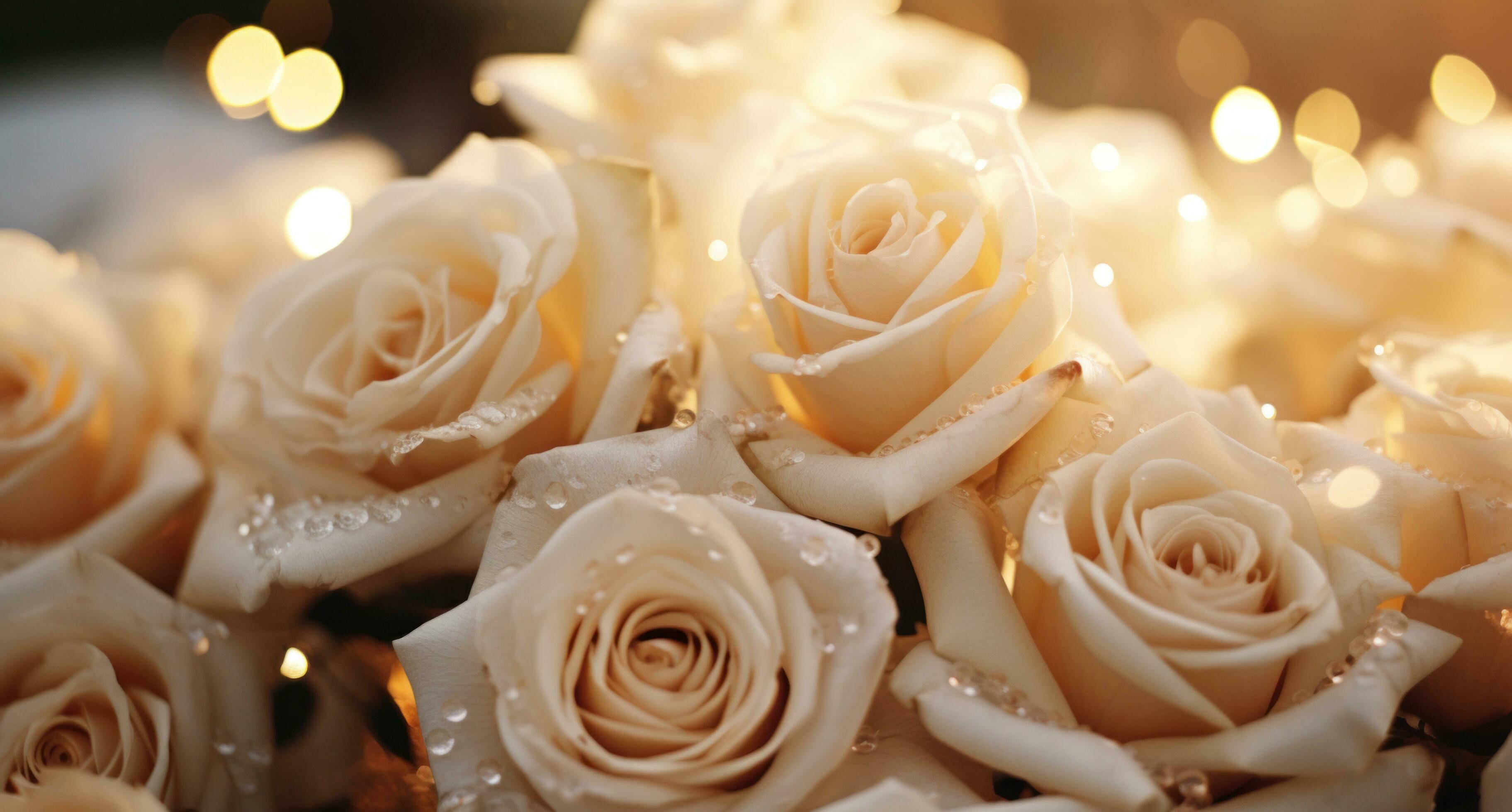 AI generated white roses arranged in rows with a background with lights 35328886 Stock Photo at ...