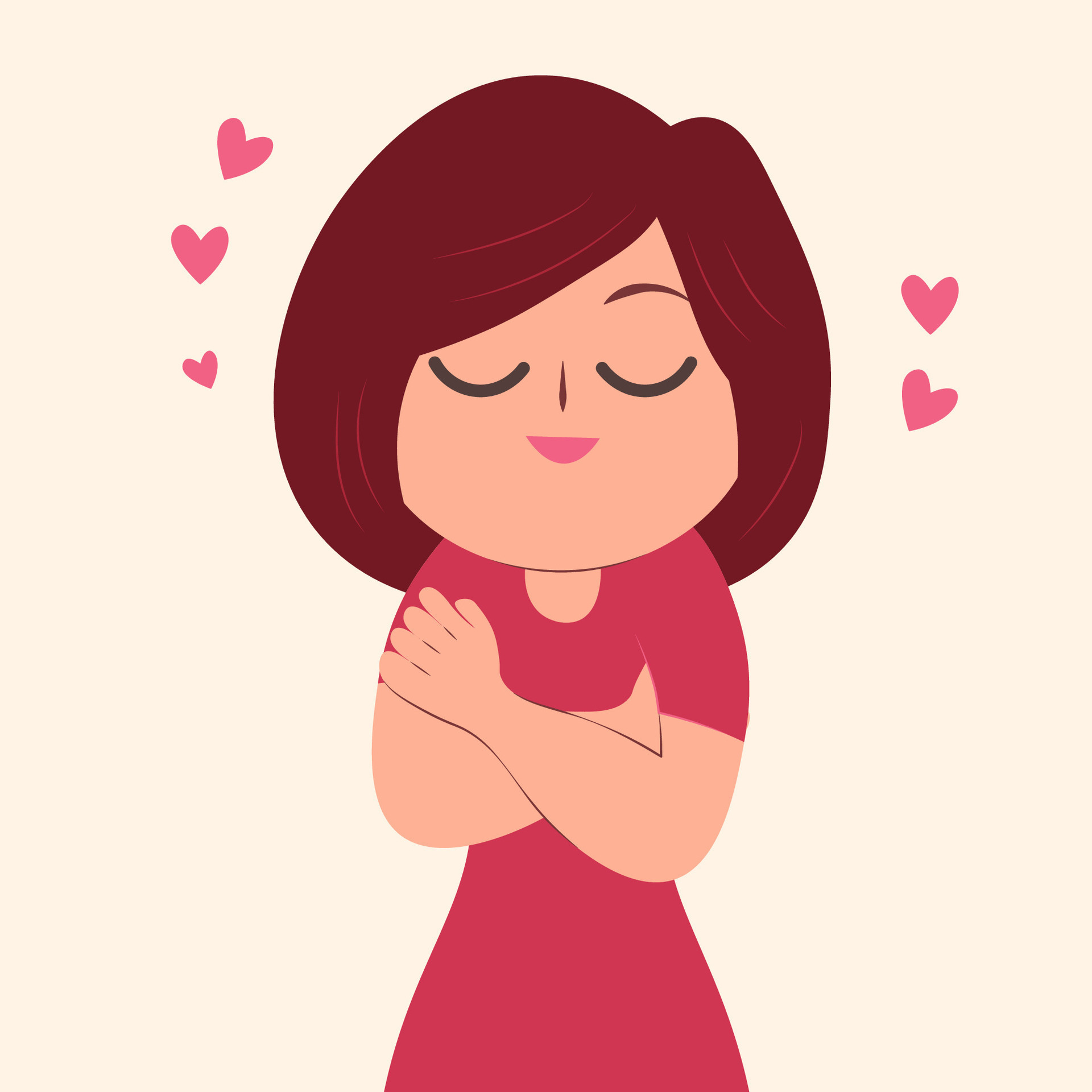 A Cute Young Woman Hugging Herself Love Yourself Taking Care Of