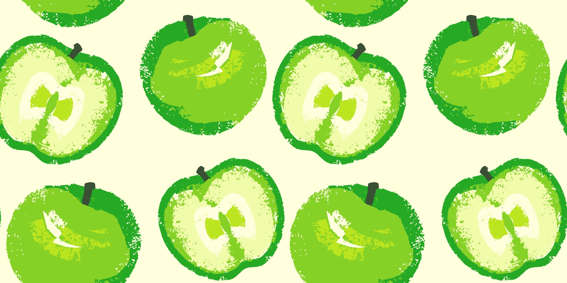 Seamless Pattern With Abstract Stylized Apple And Apple Slices Summer