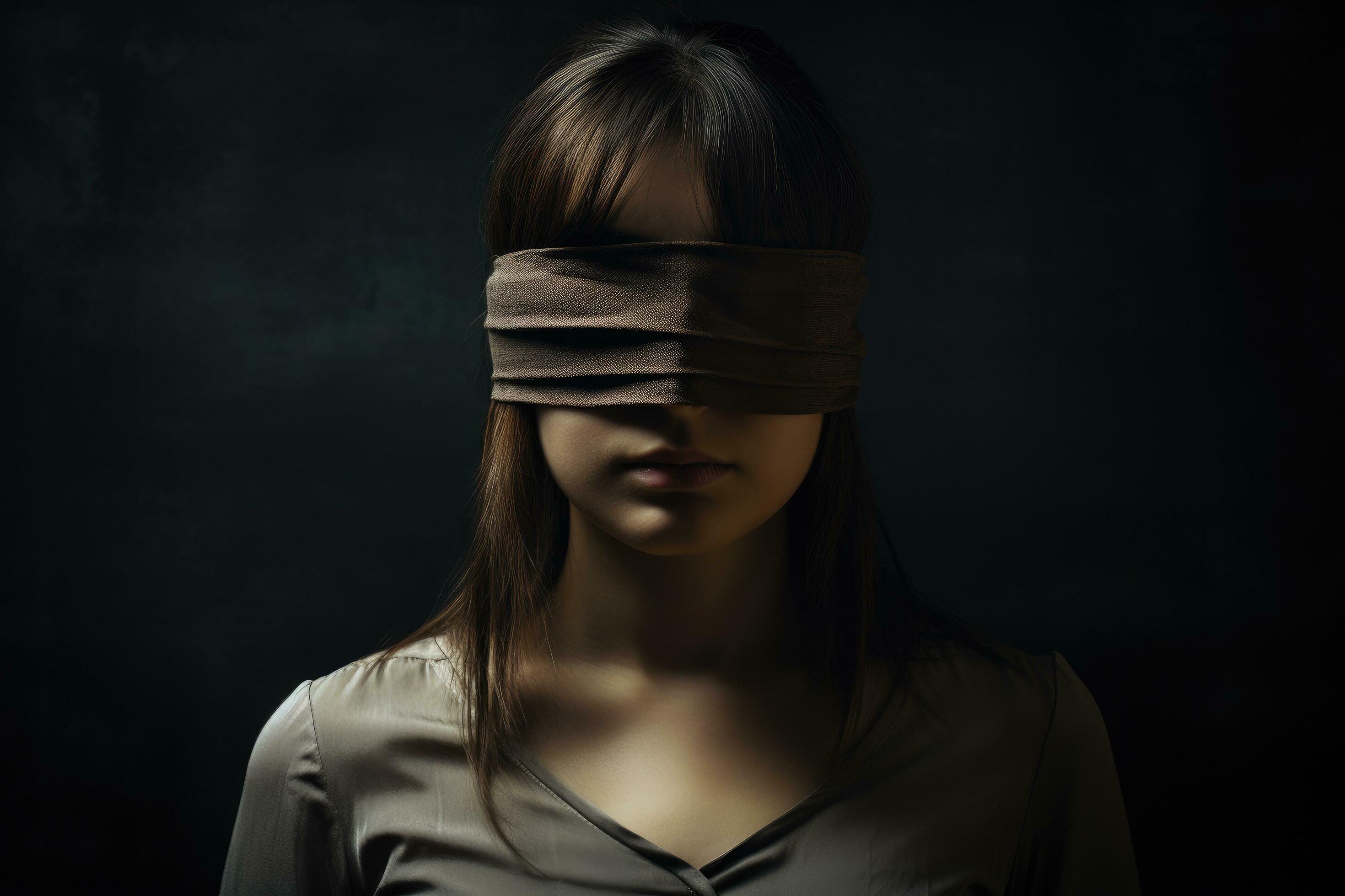 Ai Generated Young Woman With Blindfold On Her Eyes Looking At The
