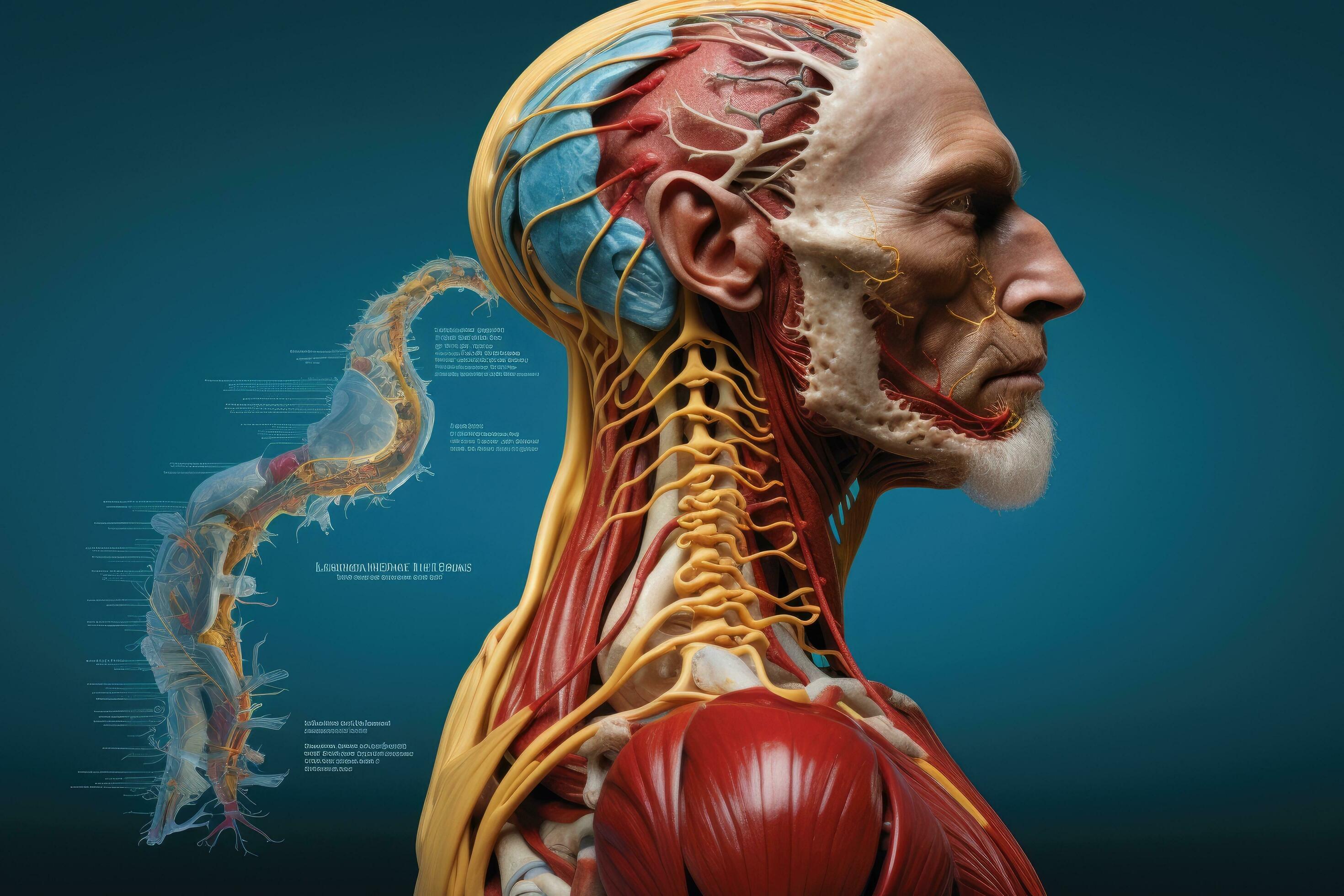 AI generated Conceptual Anatomy human body with blood vessels on blue background, 3d illustrated ...