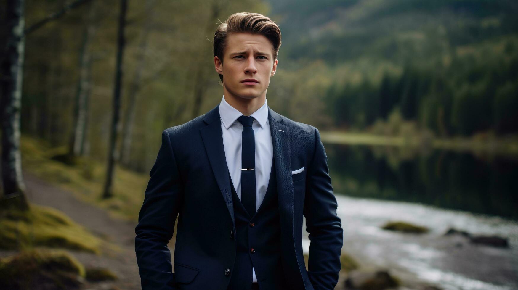 AI generated a young man wearing a suit and tie, 35347592 Stock Photo ...