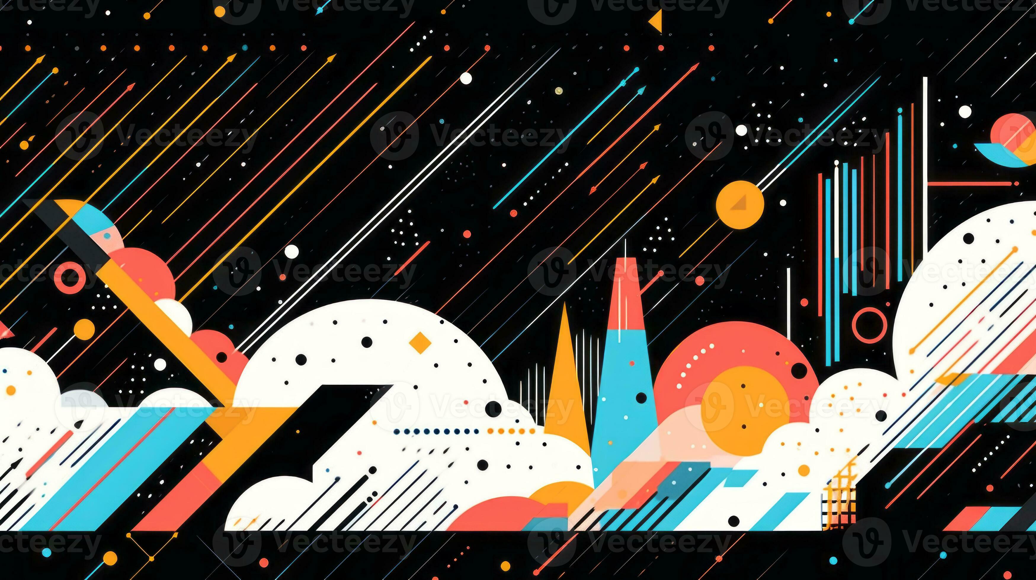 Ai Generated Colorful Abstract Background With Geometric Shapes Lines Circles Dots Memphis