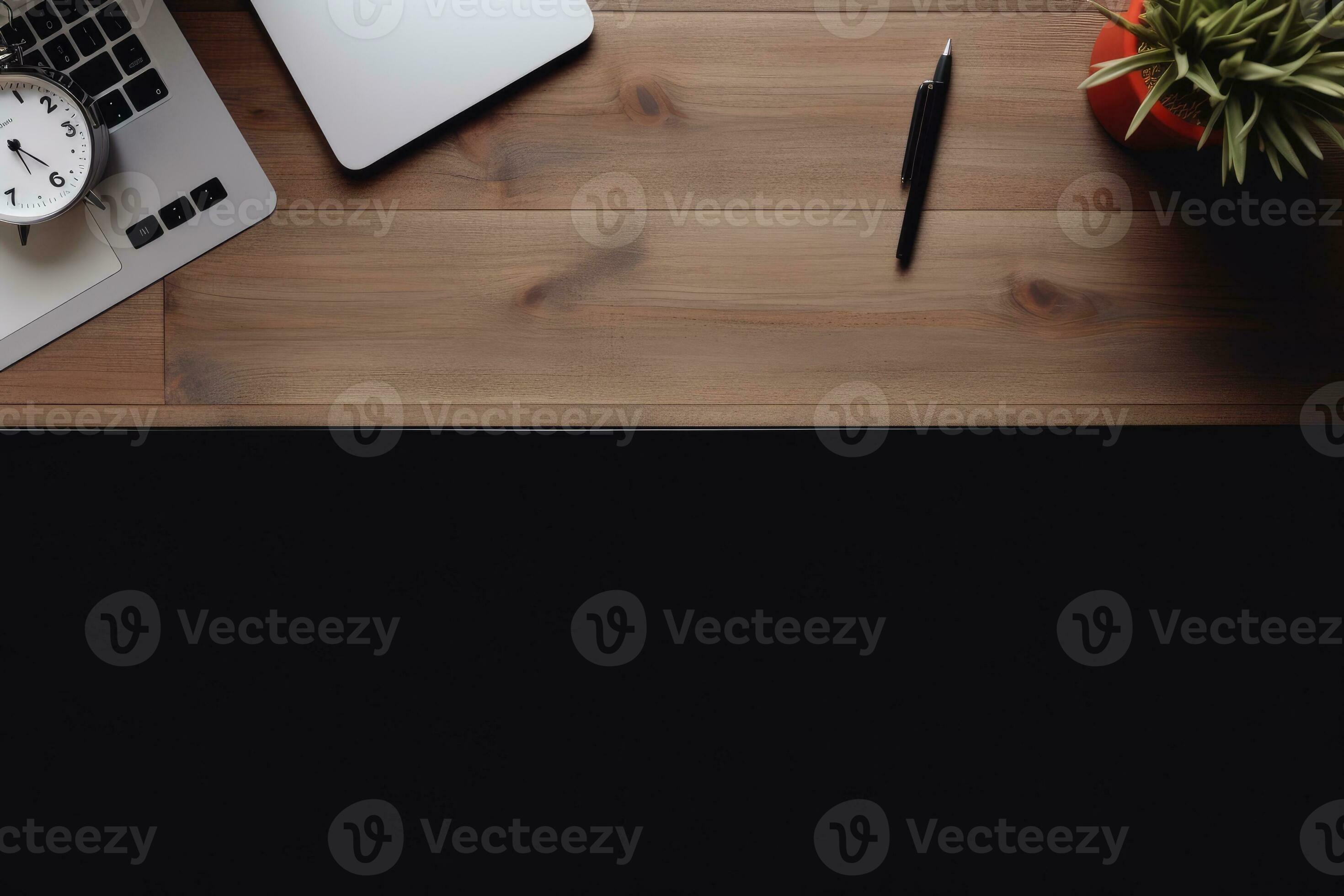 AI Generated Top view Office desk with office tools, computer laptop on ...