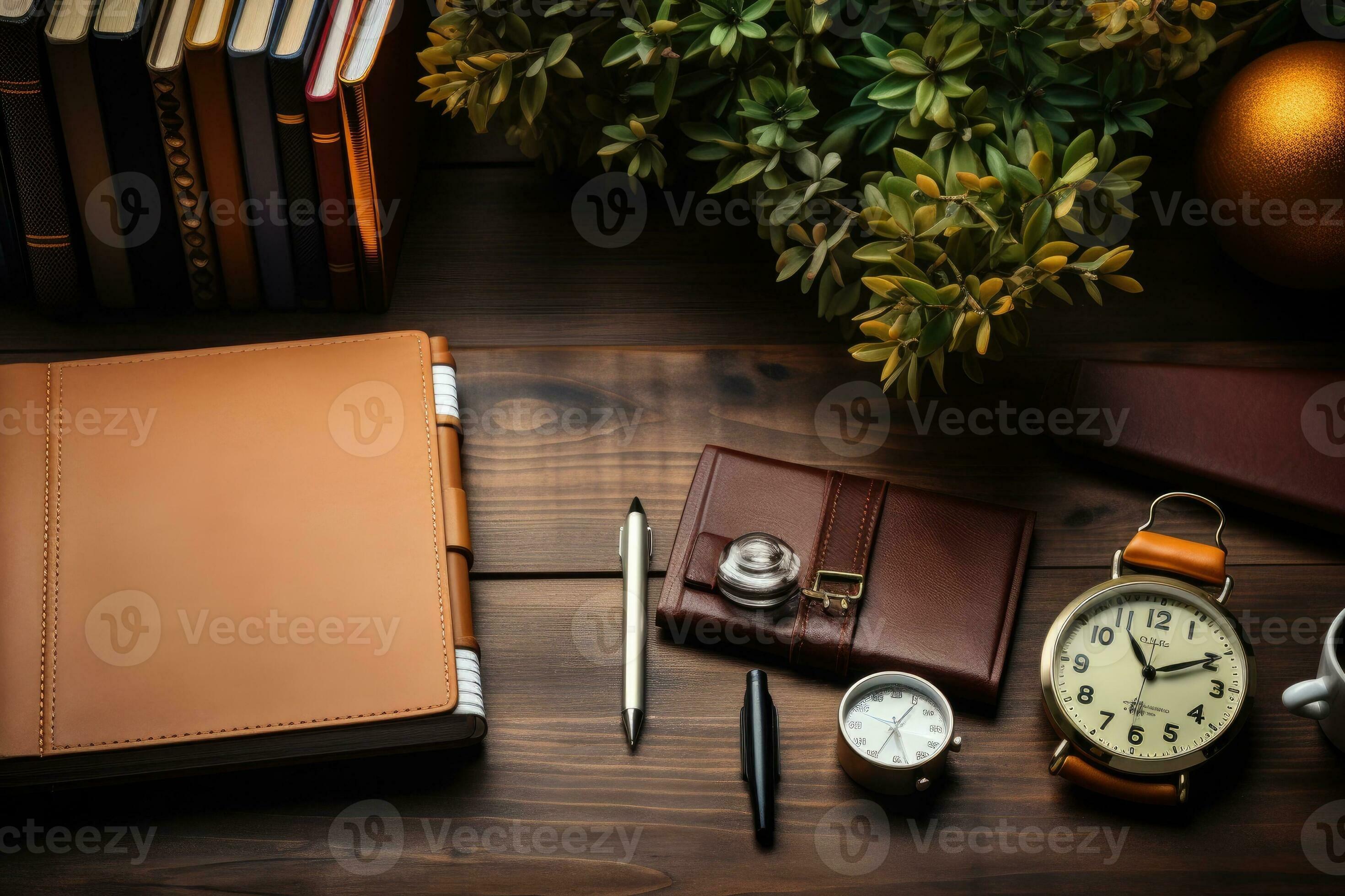 AI Generated Top view Office desk with office tools, computer laptop on ...