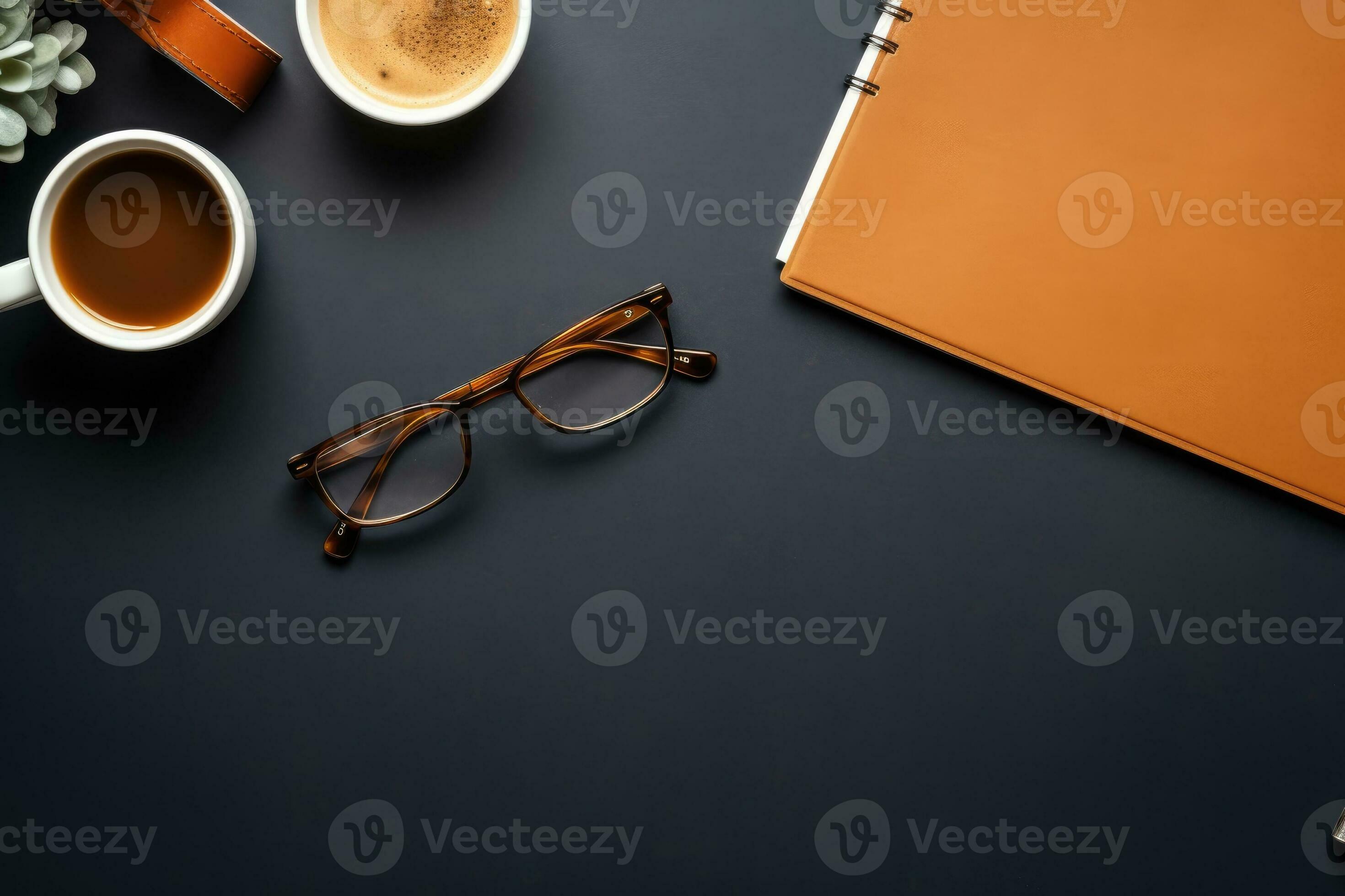 AI Generated Top view Office desk with office tools, computer laptop on ...