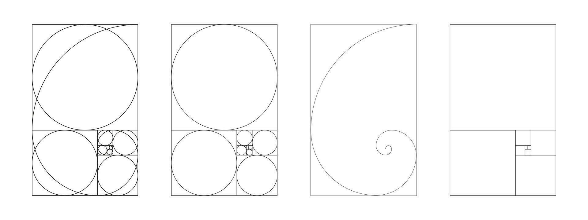 Golden ratio template set. Balance, harmony proportions. Golden section. Fibonacci array ...