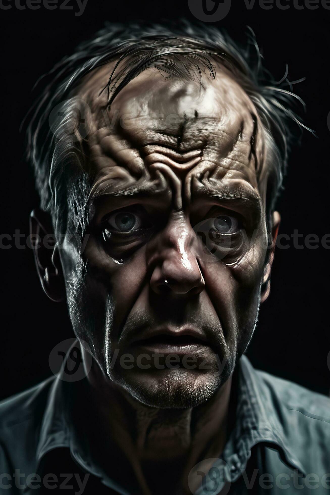 AI generated a deeply anxious man, his face etched with worry and fear ...