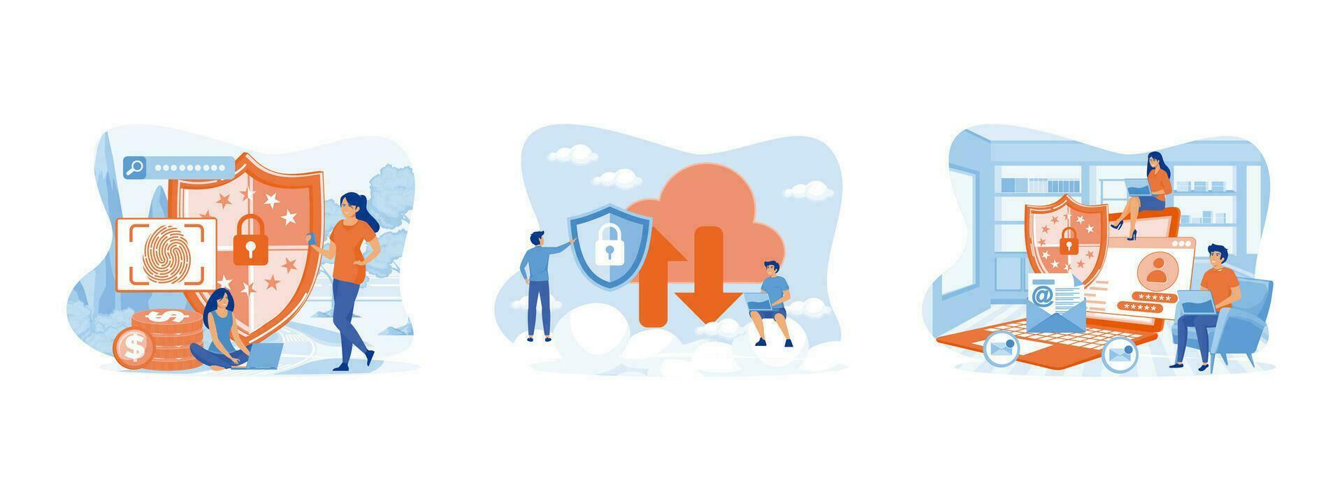 Data Protection Man Holding Security Shield And Developer Using Laptop Safety And Confidential