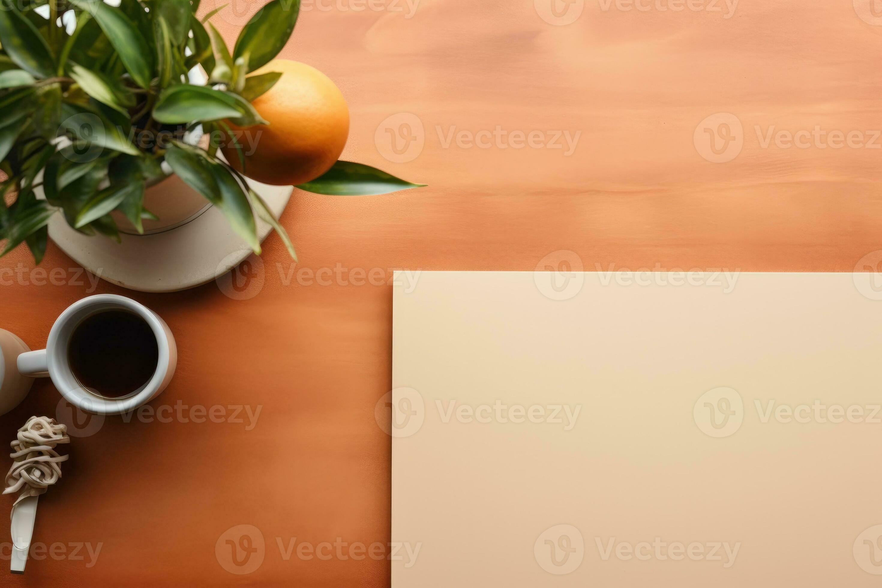 AI Generated Top view Office desk with office tools, computer laptop on ...