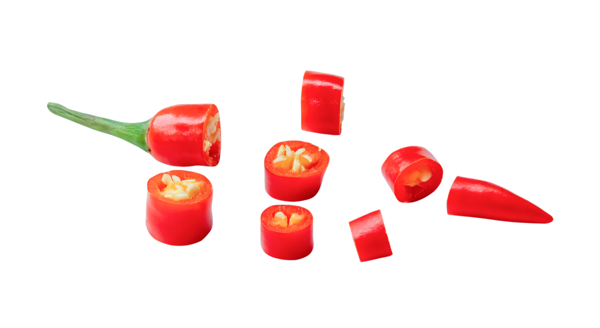 Fresh Red Chili Pepper Slices Isolated With Clipping Path In Png File Format Top View And Flat